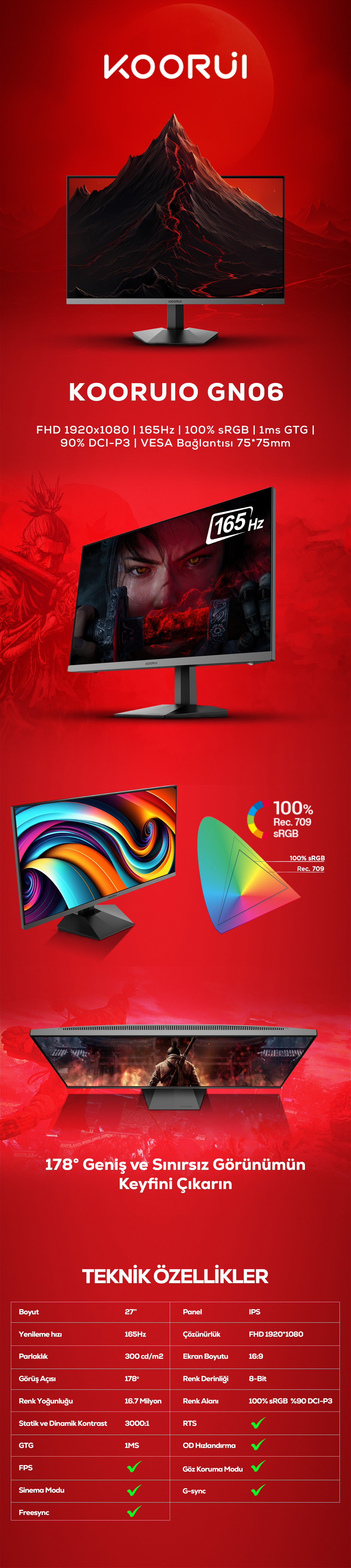 Koorui 27" GN06 165Hz 1ms IPS FHD (HDMI, DisplayPort) Monitör Fiyatı, Yorumları - Trendyol