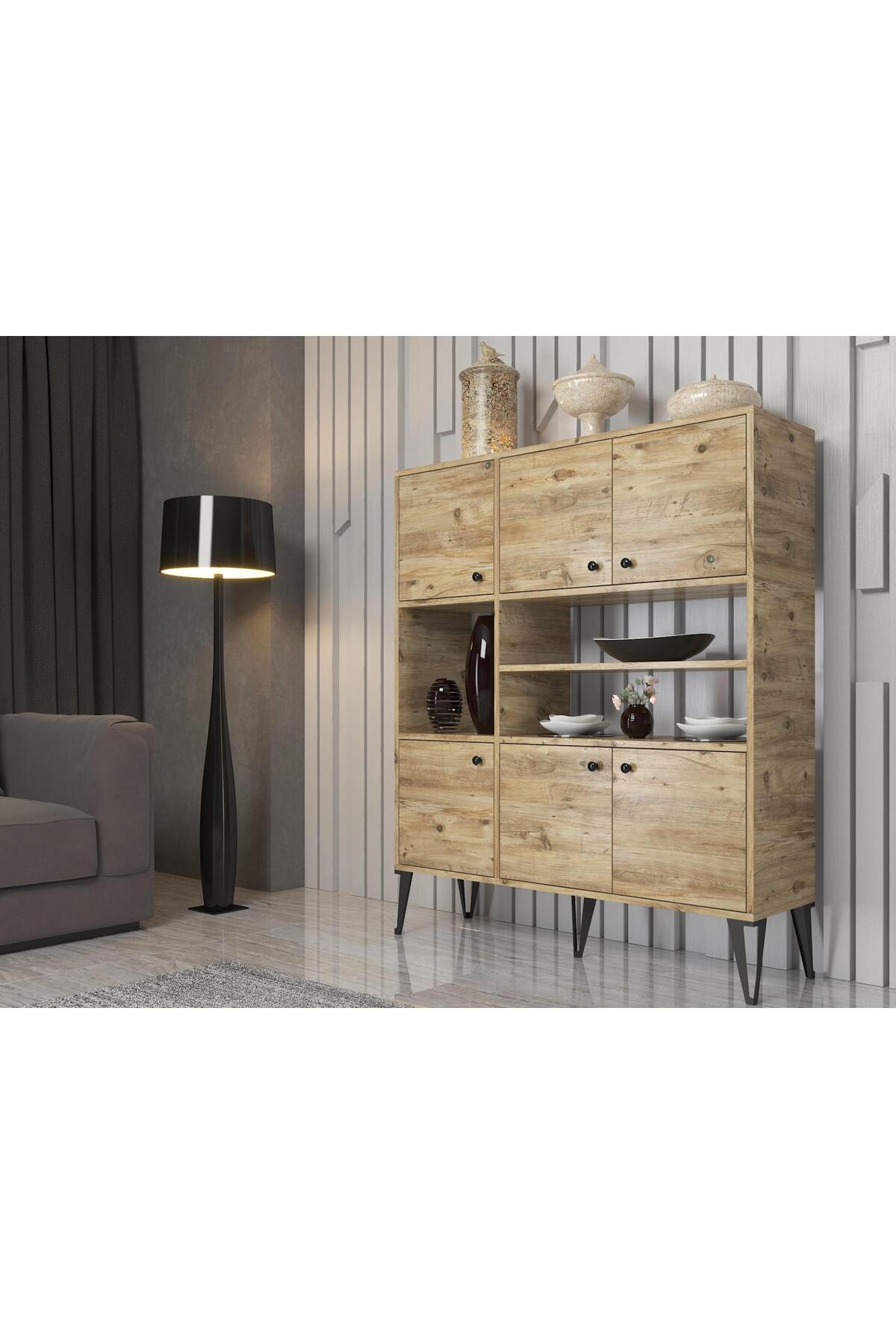 Wood'n Love Atlas Metal Ayaklı 6 Kapaklı Konsol - Vitrin - Wood Siyah ...