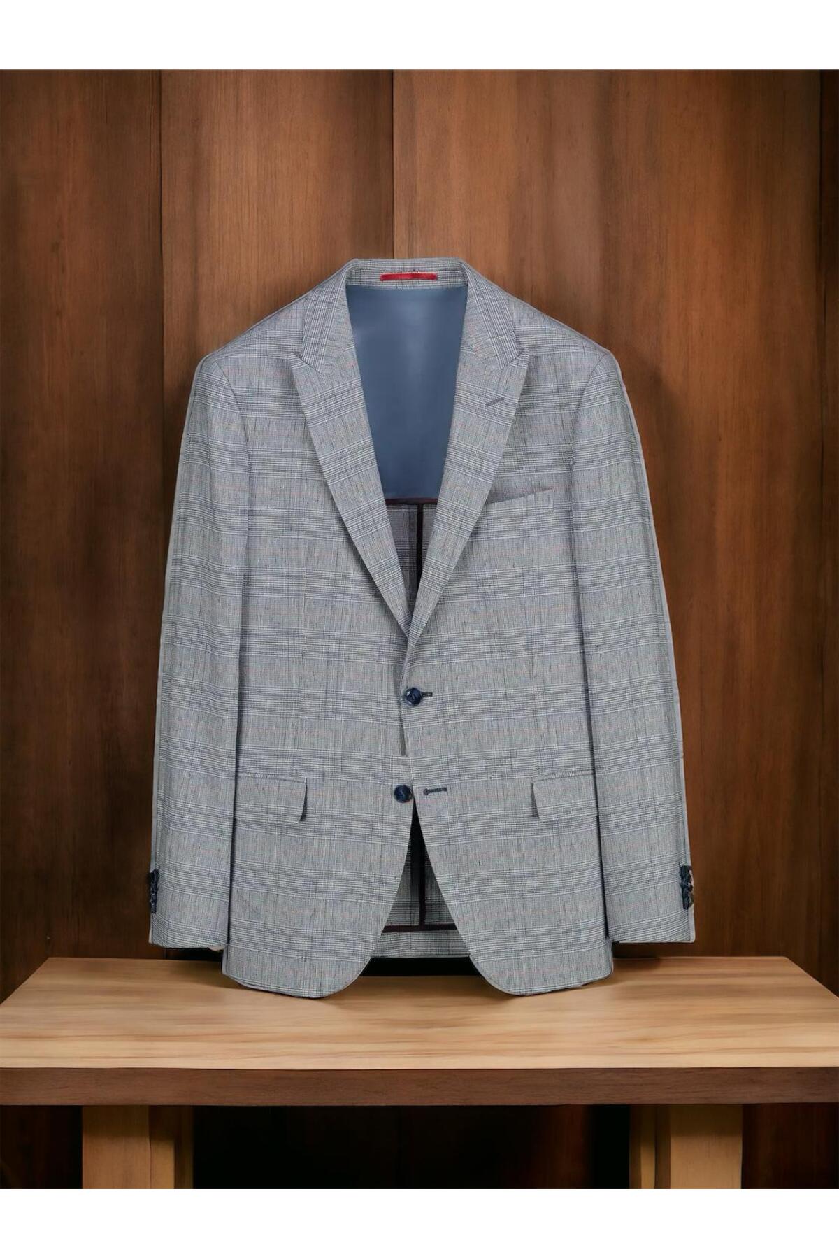 Sarar İnterview Sarar Amara Kırlangıç Yaka Slim Fit Kareli Mavi Ceket ...