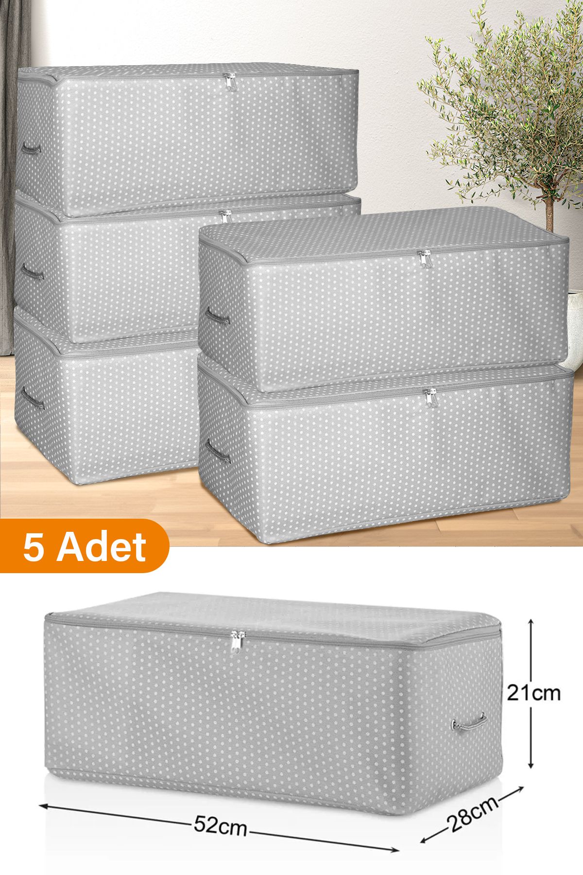 Serstil 5 Adet - Küçük Boy Baskı Detaylı Gri Benekli Hurç 52 X 28 X 21 ...