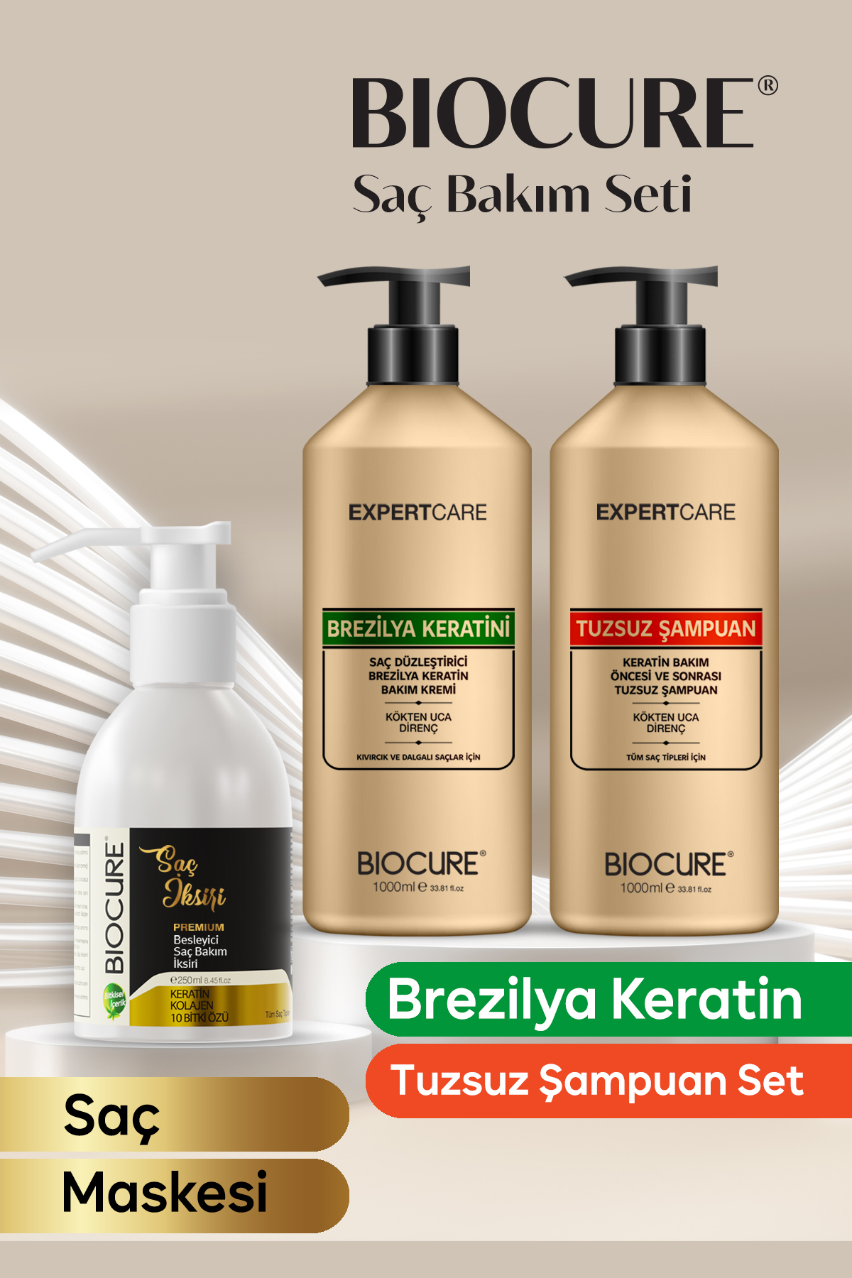 Biocure Mükemmel Saç Bakım Seti / Saç Düzleştirici Keratin & Tuzsuz ...