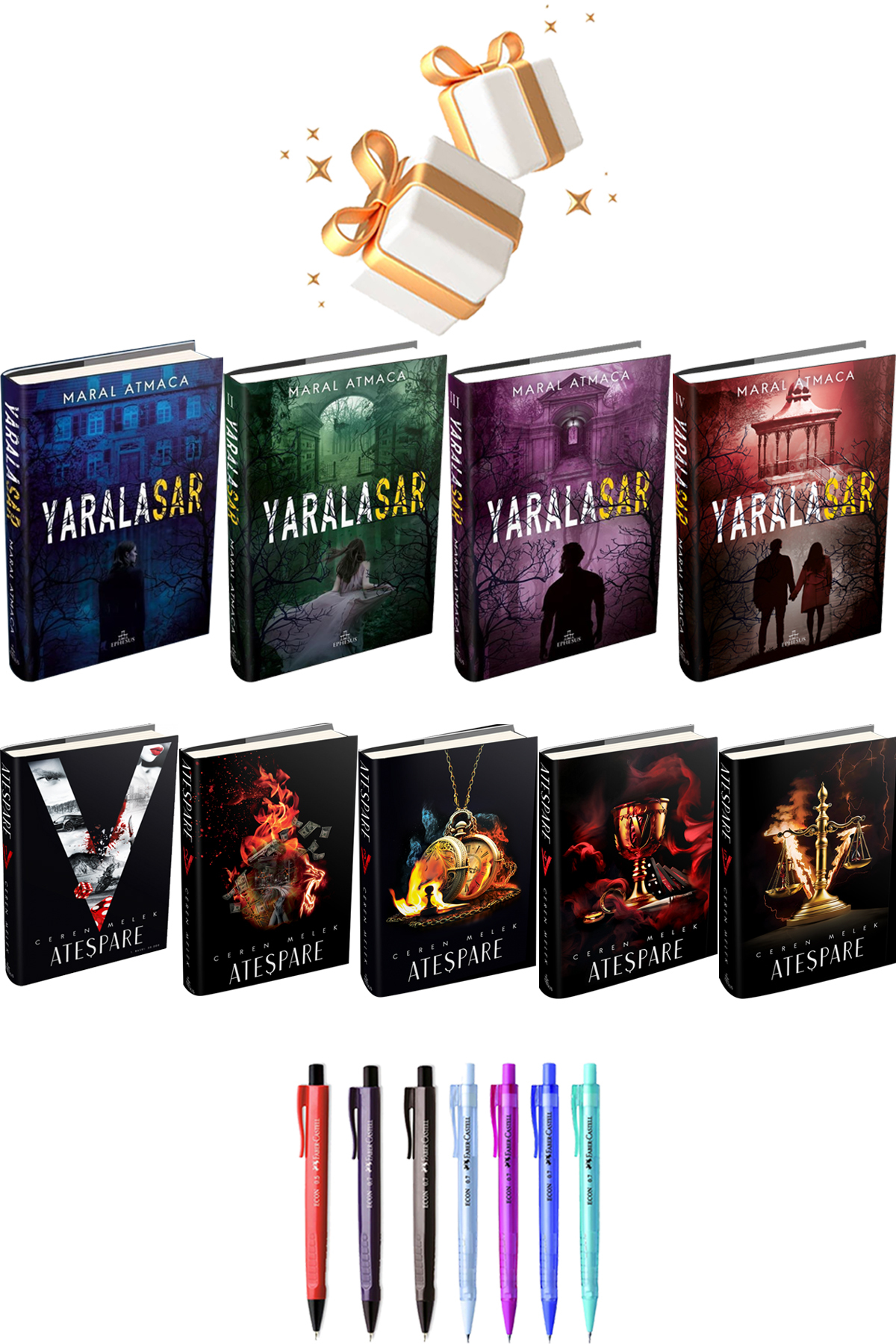 Ephesus Yayınları Yaralasar 4lü Set Ateşpare 5li Set Ciltli + Faber ...