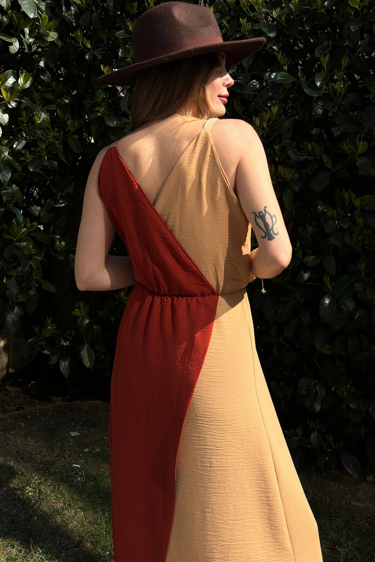 New Laviva Kadın Kiremit & Bej Color Block Kruvaze, Hasır Askı Detaylı ...