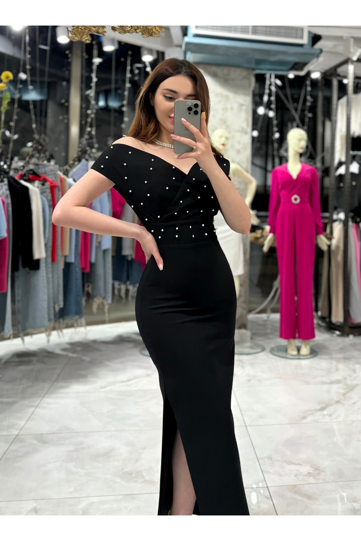 missswans Jeraa İnci Detaylı Madona Yaka Midi Boy Abiye-Siyah Fiyatı ...