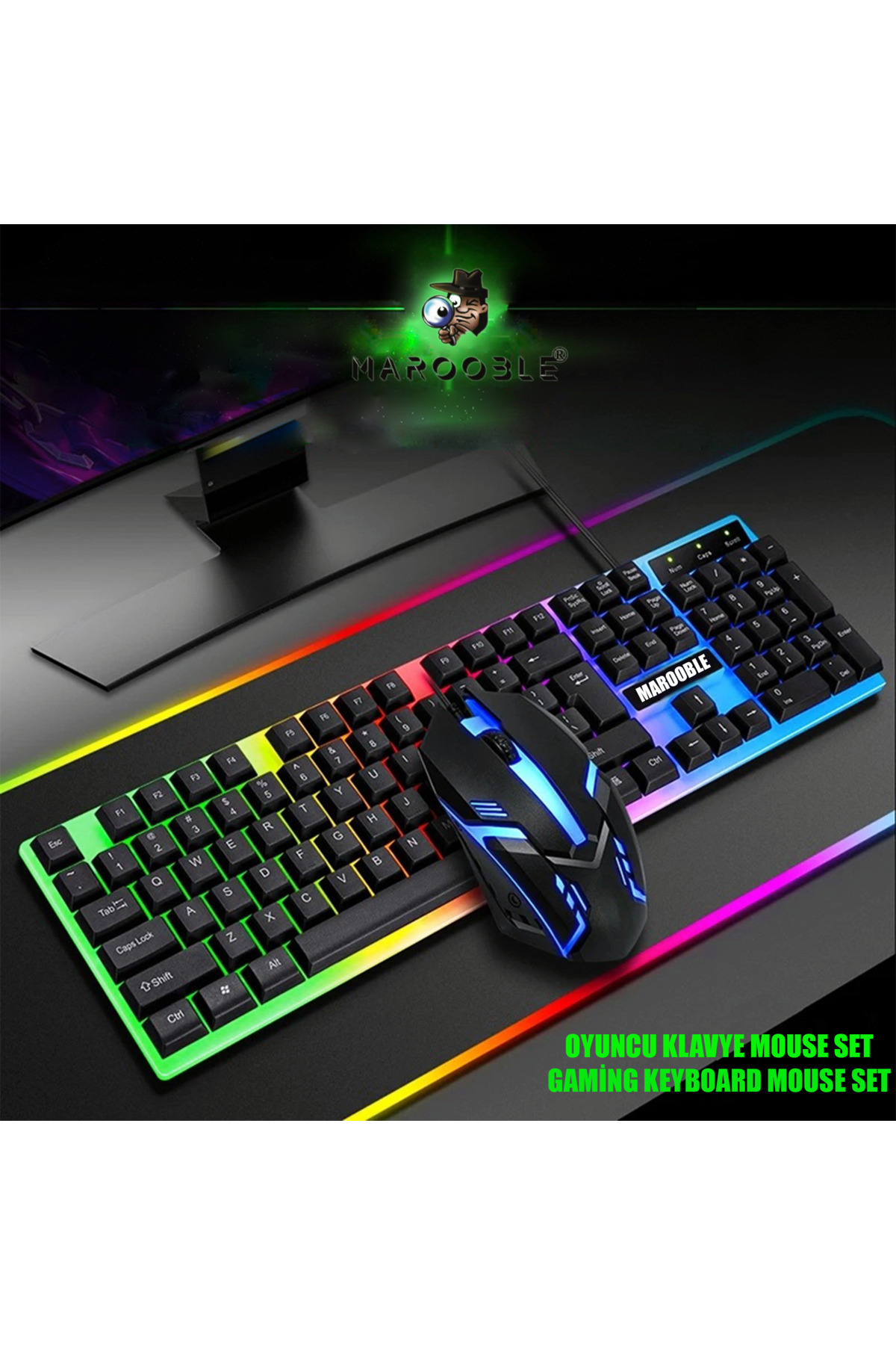 Marooble RGB LED IŞIKLI OYUNCU KLAVYE MOUSE SET GAMİNG KEYBOARD MOUSE ...
