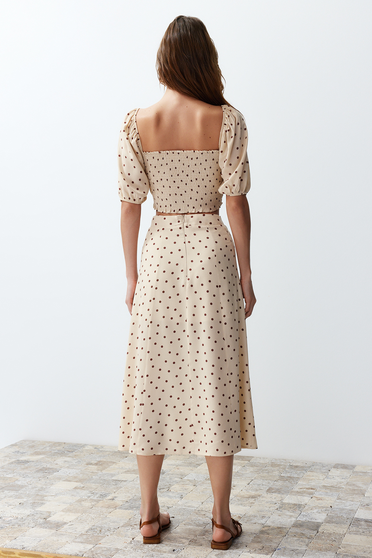 Trendyol Collection Beige Viscose Midi Blouse and Skirt Set - Slit ...