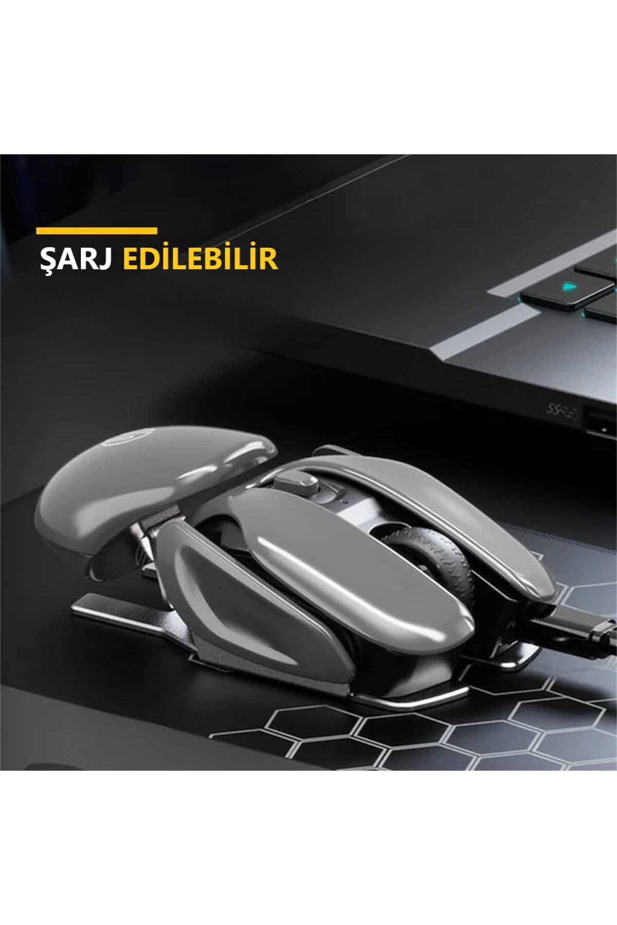 DUHALINE Kablosuz Şarjlı Mouse Modern Tasarım Ergonomik Metal Mouse, 2 ...