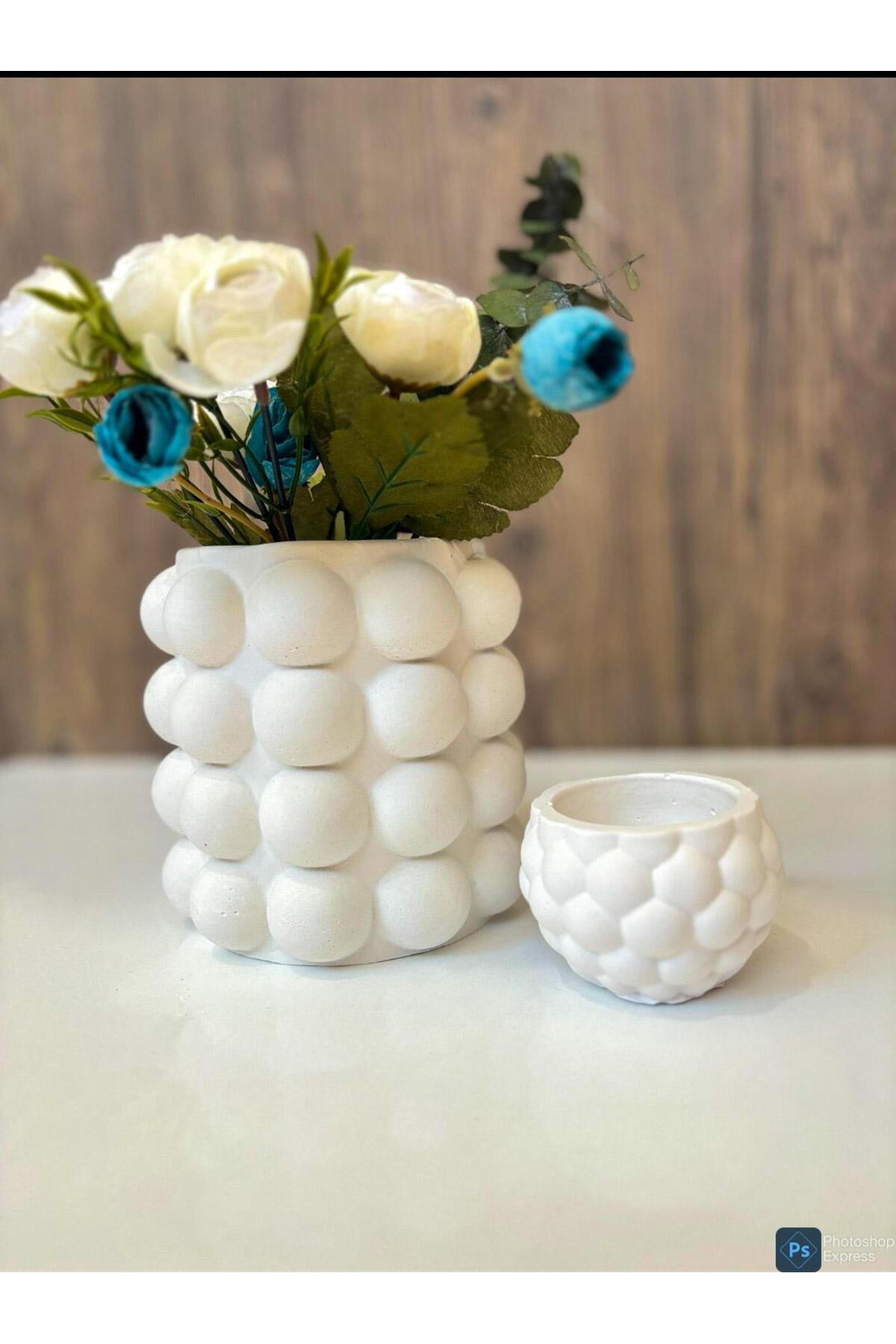 aymumi home 2'li Büyük ve Küçük Bubble Beton Vazo/kaşıklık, bubble vazo ...