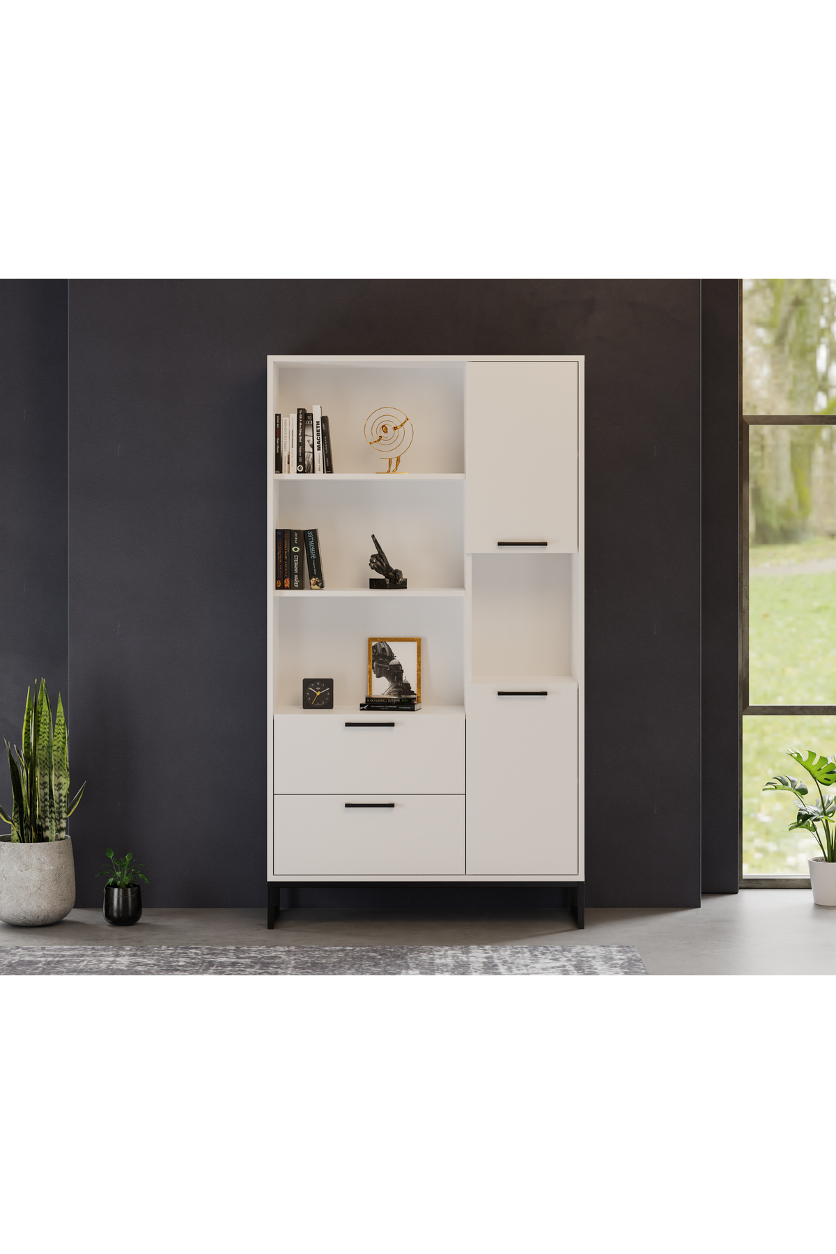 FURMET Yukon 4 Raflı 2 Kapaklı Ve Çekmeceli Kitaplık - Beyaz - Fiyatı ...