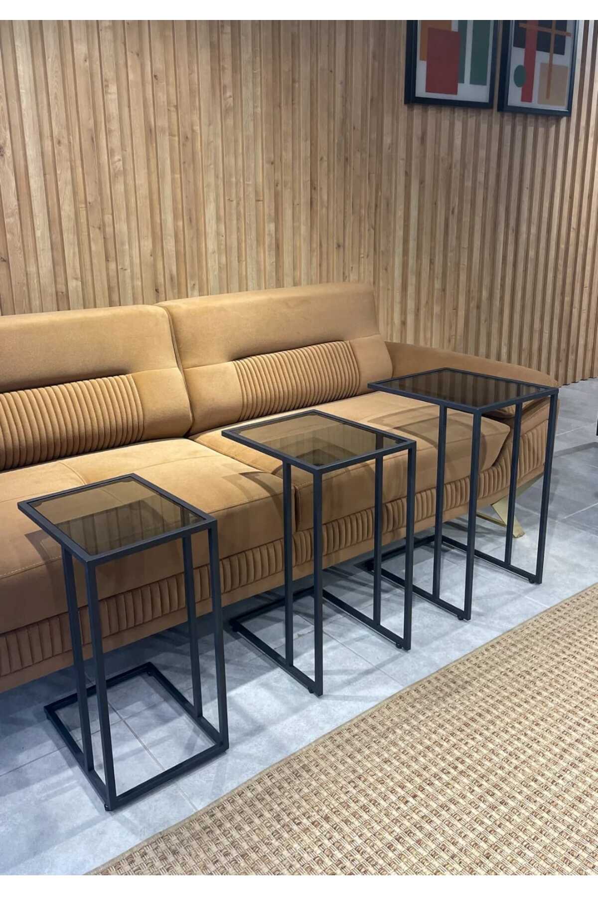 Lamra Dizayn 3' lü C Sehpa Siyah ,Füme Güvenilir Tamperli Camlı ,Çok ...