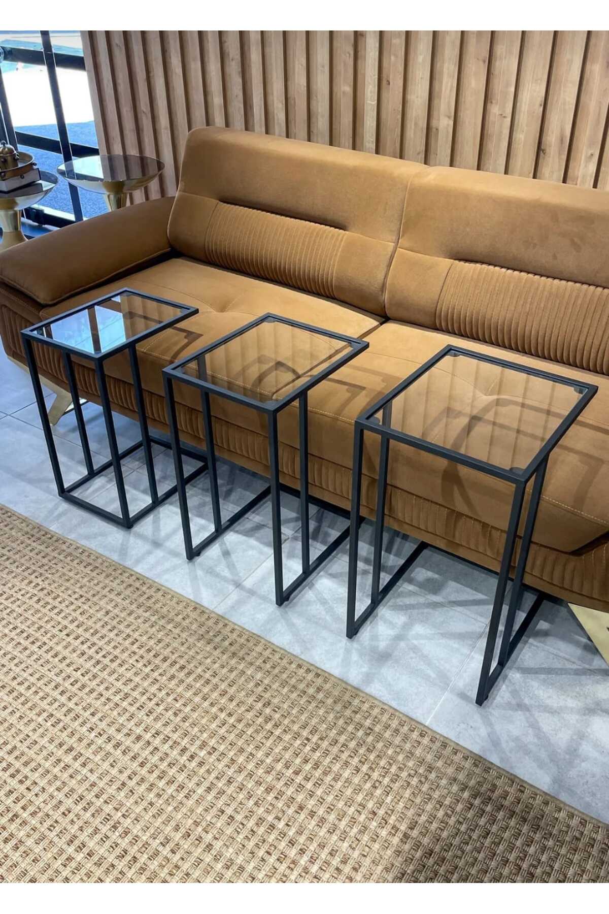 Lamra Dizayn 3'lü C Sehpa Siyah ,Şeffaf Güvenilir Tamperli Camlı ,Çok ...