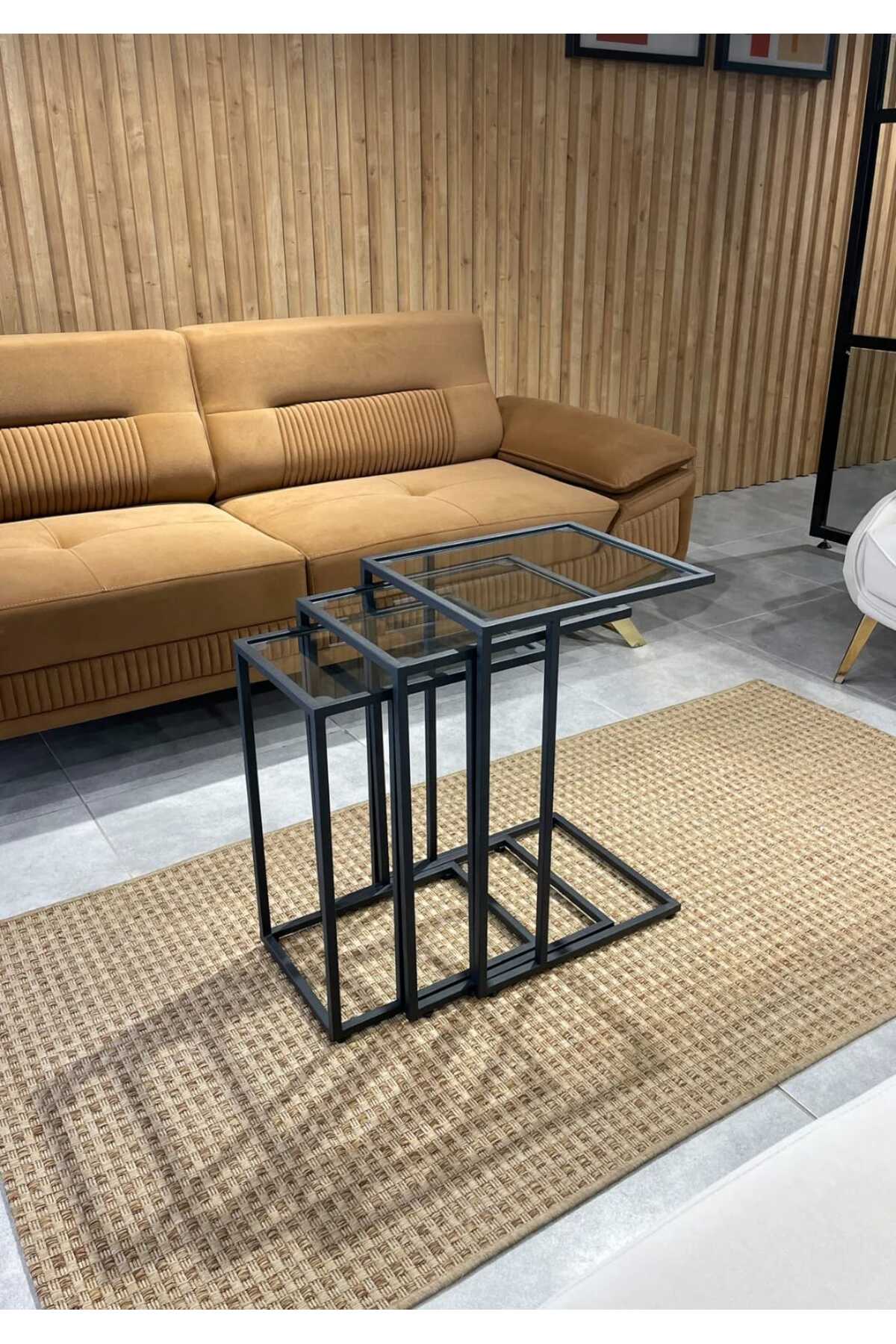 Lamra Dizayn 3'lü C Sehpa Siyah ,Şeffaf Güvenilir Tamperli Camlı ,Çok ...