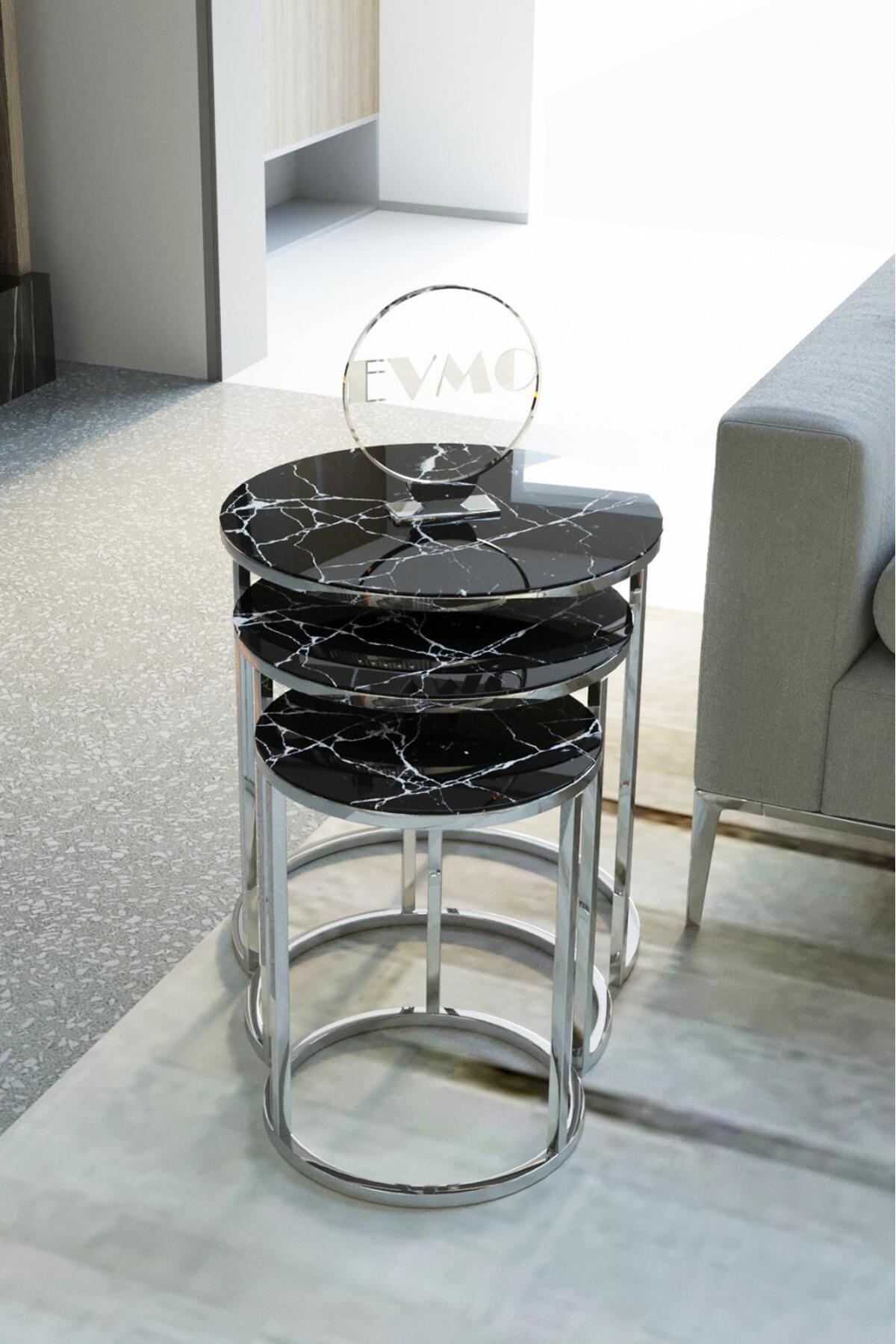 EVMO CONCEPT LİVA SERİSİ 3LÜ METAL KIRILMAZ CAMLI ZİGON SEHPA TAKIMI ...