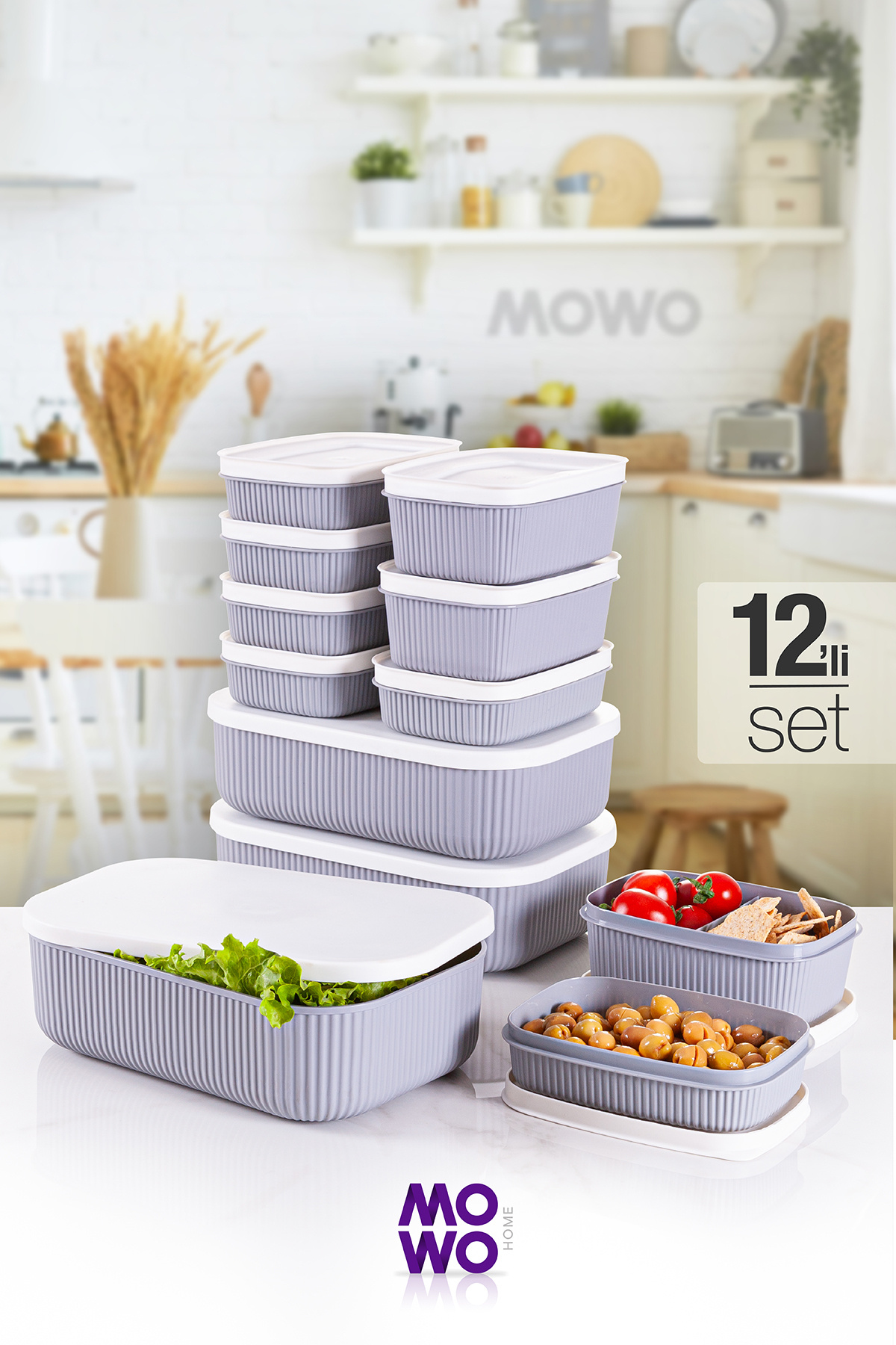 Mowo Home Trove 12 Li Set (GRİ) Mutfak Saklama Kabı, Erzak Kabı ...