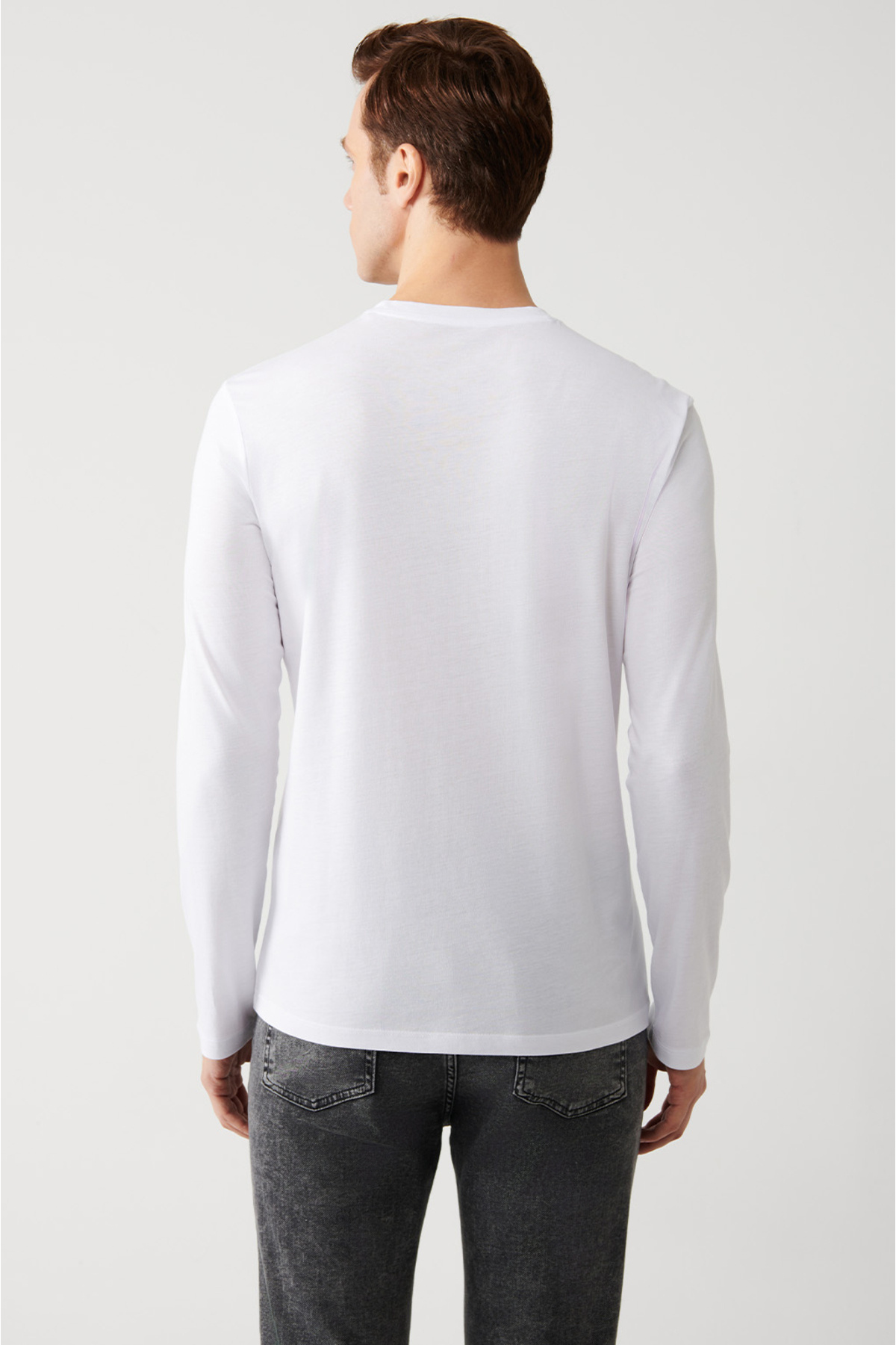 Avva Erkek Beyaz Modal T-shirt Ultrasoft Bisiklet Yaka Düz Uzun Kol ...