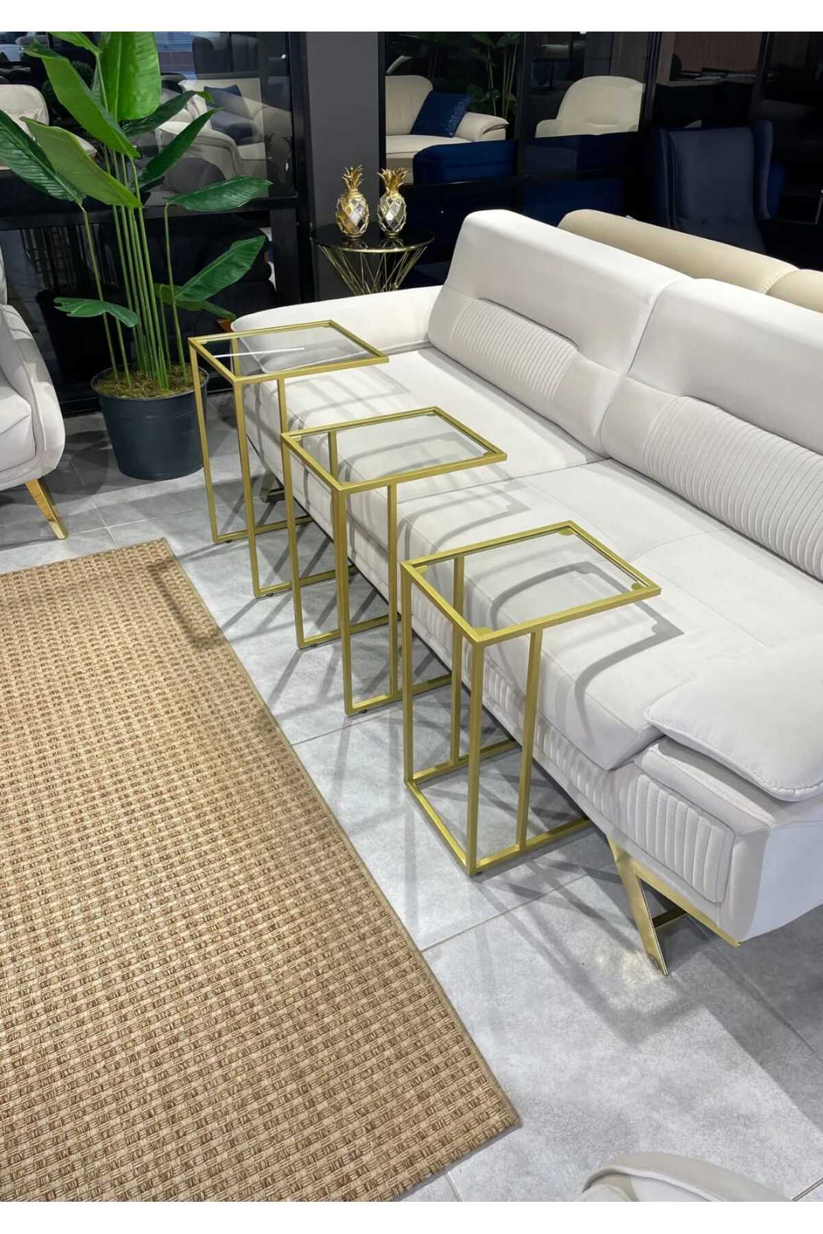 Lamra Dizayn Sehpa 3' lü Gold Şeffaf Güvenilir Tamper Camlı ,Çok Amaçlı ...