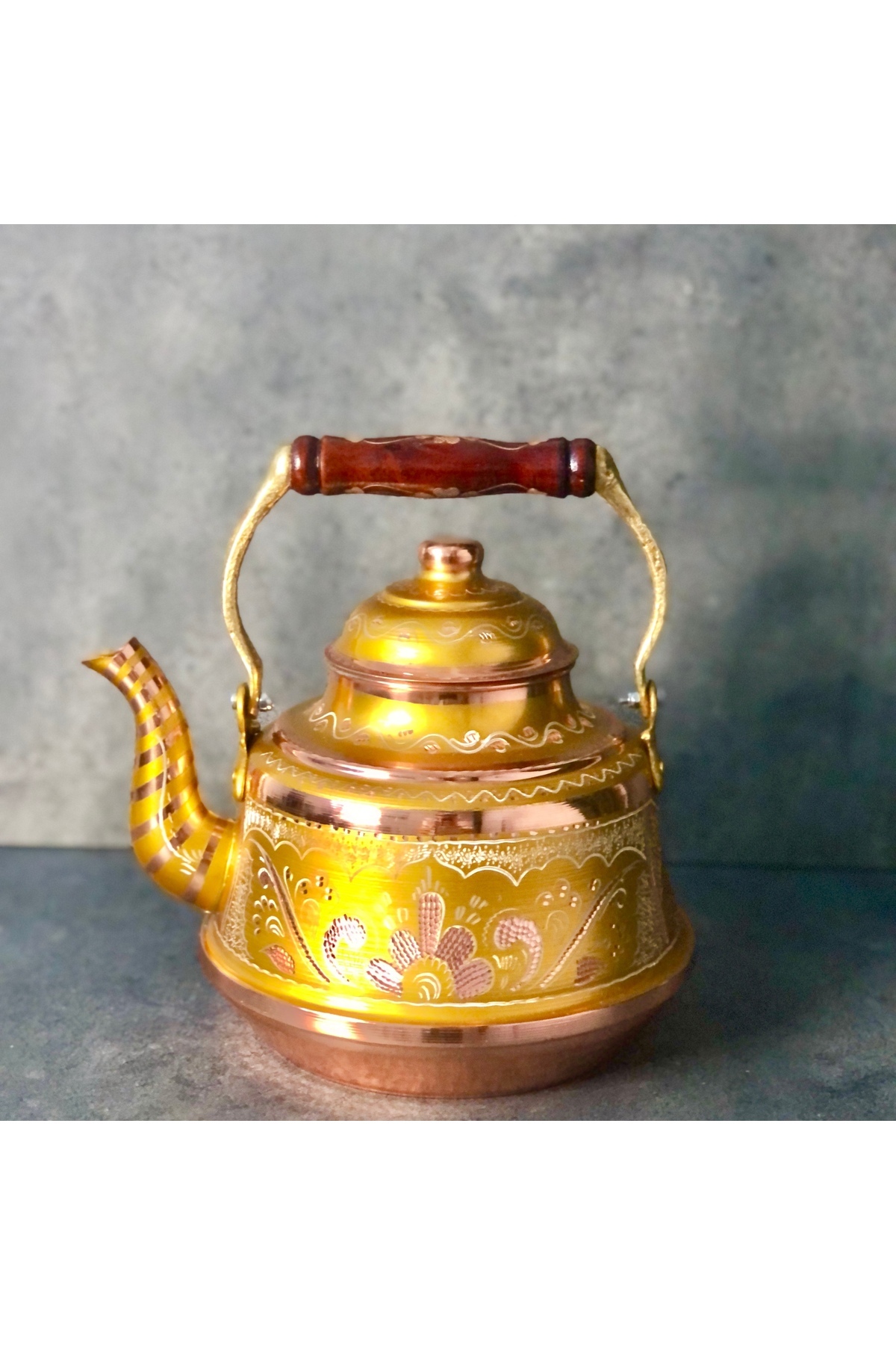 Copper Studio 999 1,6 Litre Tekli Kalaylı Dövme Bakır Demlik, El ...