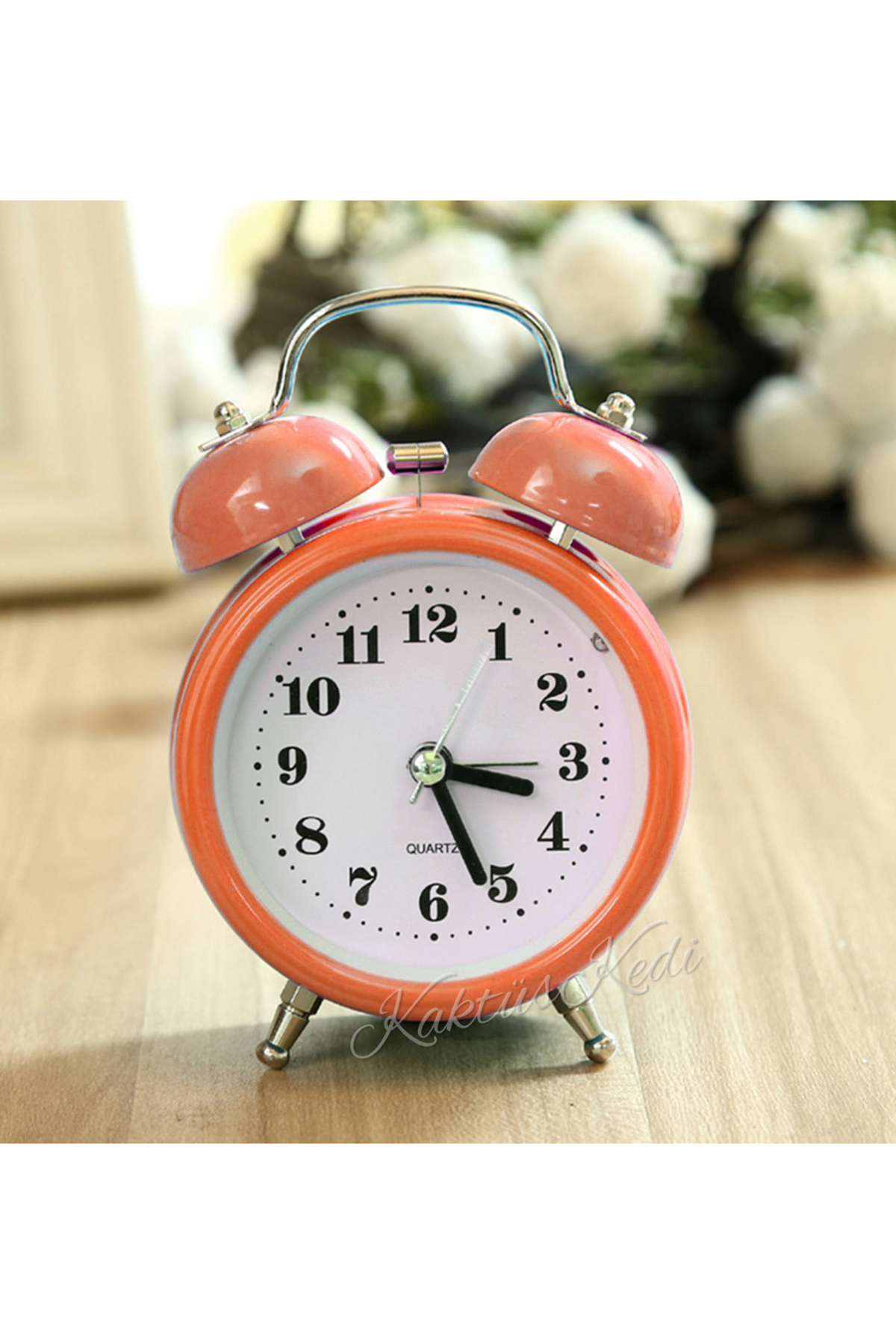 KaktüsKedi Mini Dekoratif Metal Işıklı Alarmlı Yuvarlak Masa Saati ...