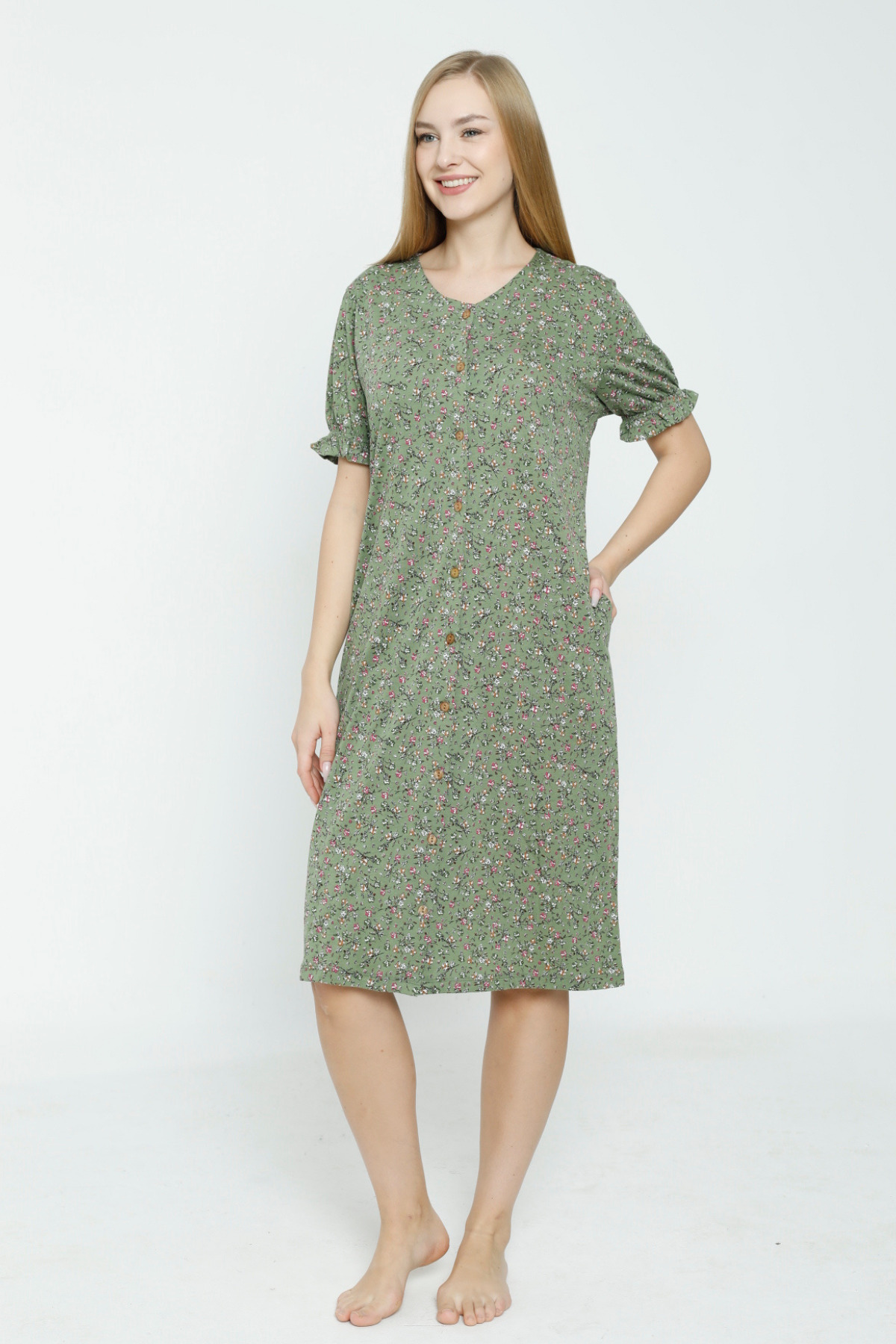 İntensive women's floral print front buttoned v-neck short-sleeved ...