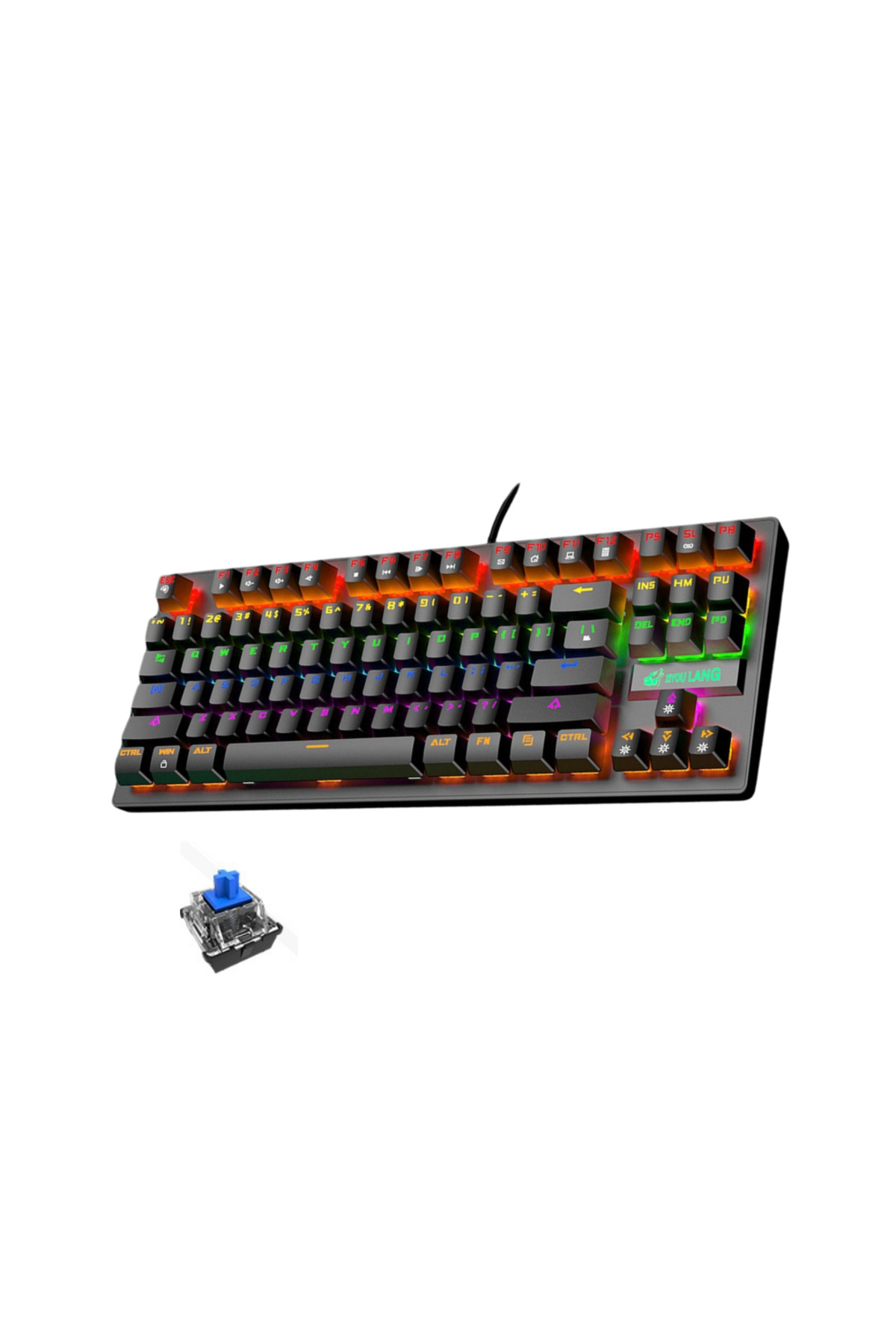 ZIYOULANG K2 Blue Switch Rainbow 87 Tuşlu Mini Hot Swapp Mekanik Kablolu Oyuncu Klavyesi ...