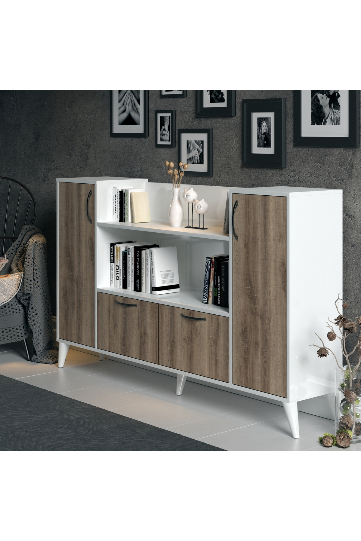 Boyut Mobilya 4 Kapaklı, 10 Bölmeli Ayaklı Dekoratif Kitaplık, Konsol Fiyatı, Yorumları - Trendyol