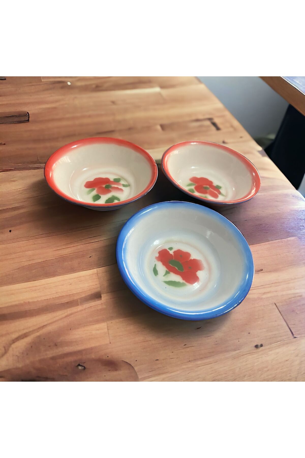 ÖY ELİSAM Emaye 3'lü Set 18 Cm Kase Meyvelik Sebzelik Derin Çinko Tabak ...