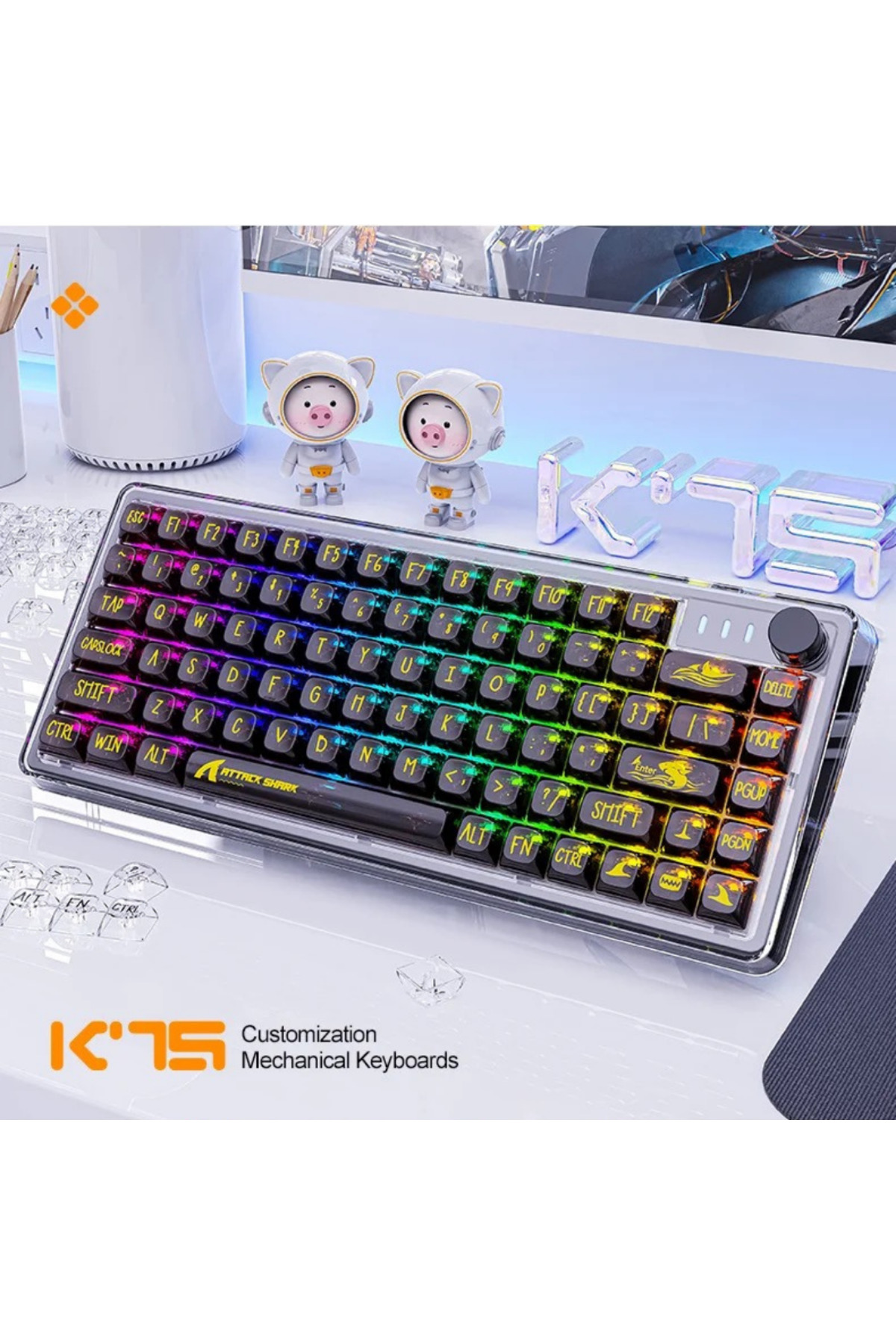 Attack Shark K75 Profesyonel White Switch Rgb Oyun Klavyesi Gaming Mekanik 81 Tuşlu Şeffaf ...