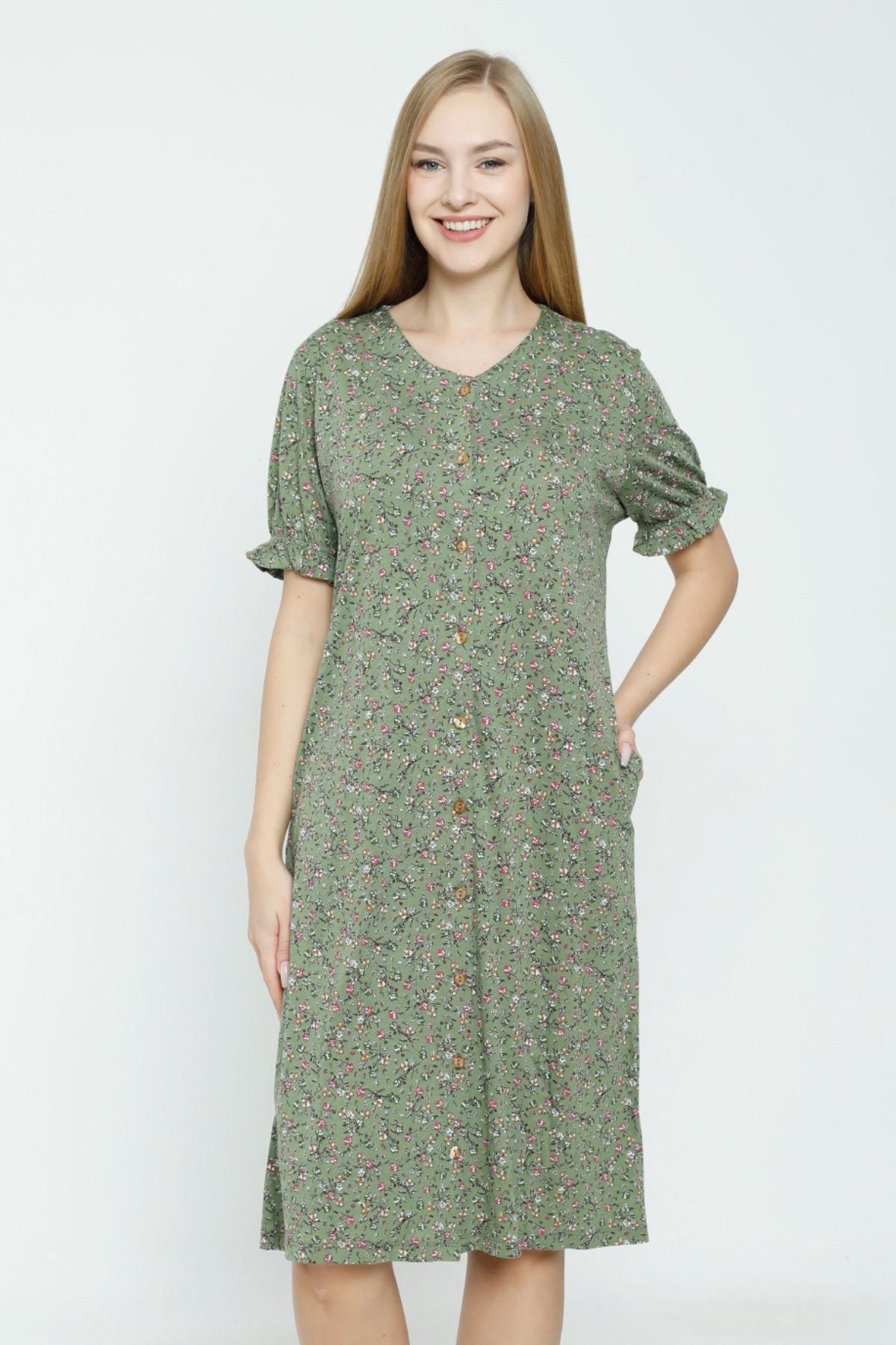 İntensive women's floral print front buttoned v-neck short-sleeved ...