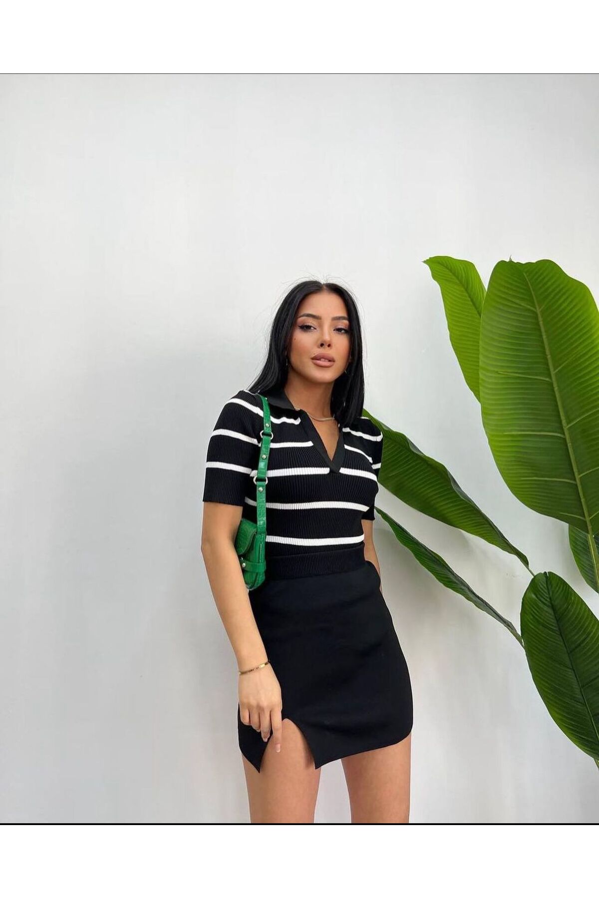 Kısmetin Butiği Kadın Polo Yaka Çizgili Triko Bady Bluz Yeni Sezon Fark ...
