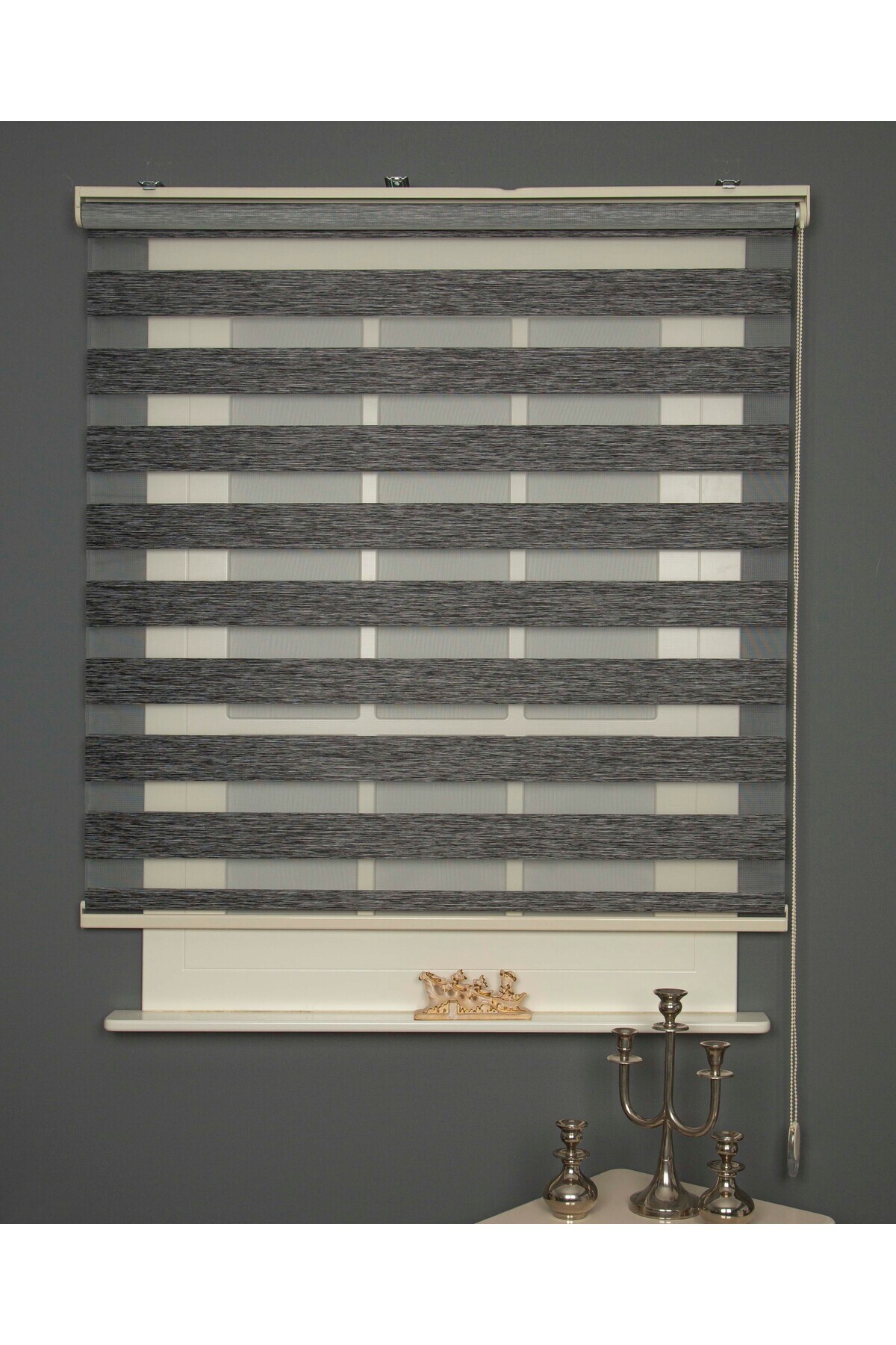 BLINDX Çizgili Siyah Bambu Stor Zebra Perde Oturma Odası Perdesi ...