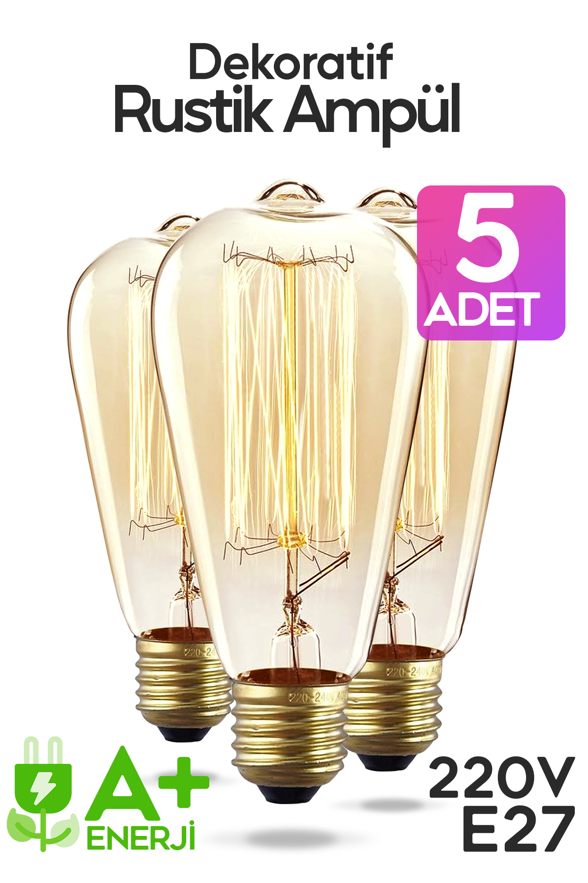 SULED Dekoratif 5'li Retro Rustik Ampül E27 Standart Duy 220v Ev Cafe Aplik Abajur Tavan Ampülü ...