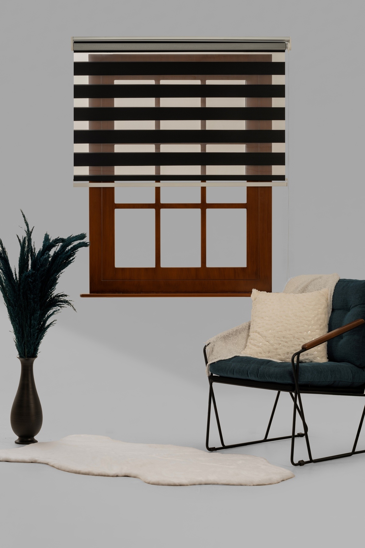 BLINDX Siyah Bambu Stor Zebra Perde Balkon Perdesi, Oturma Odası ...