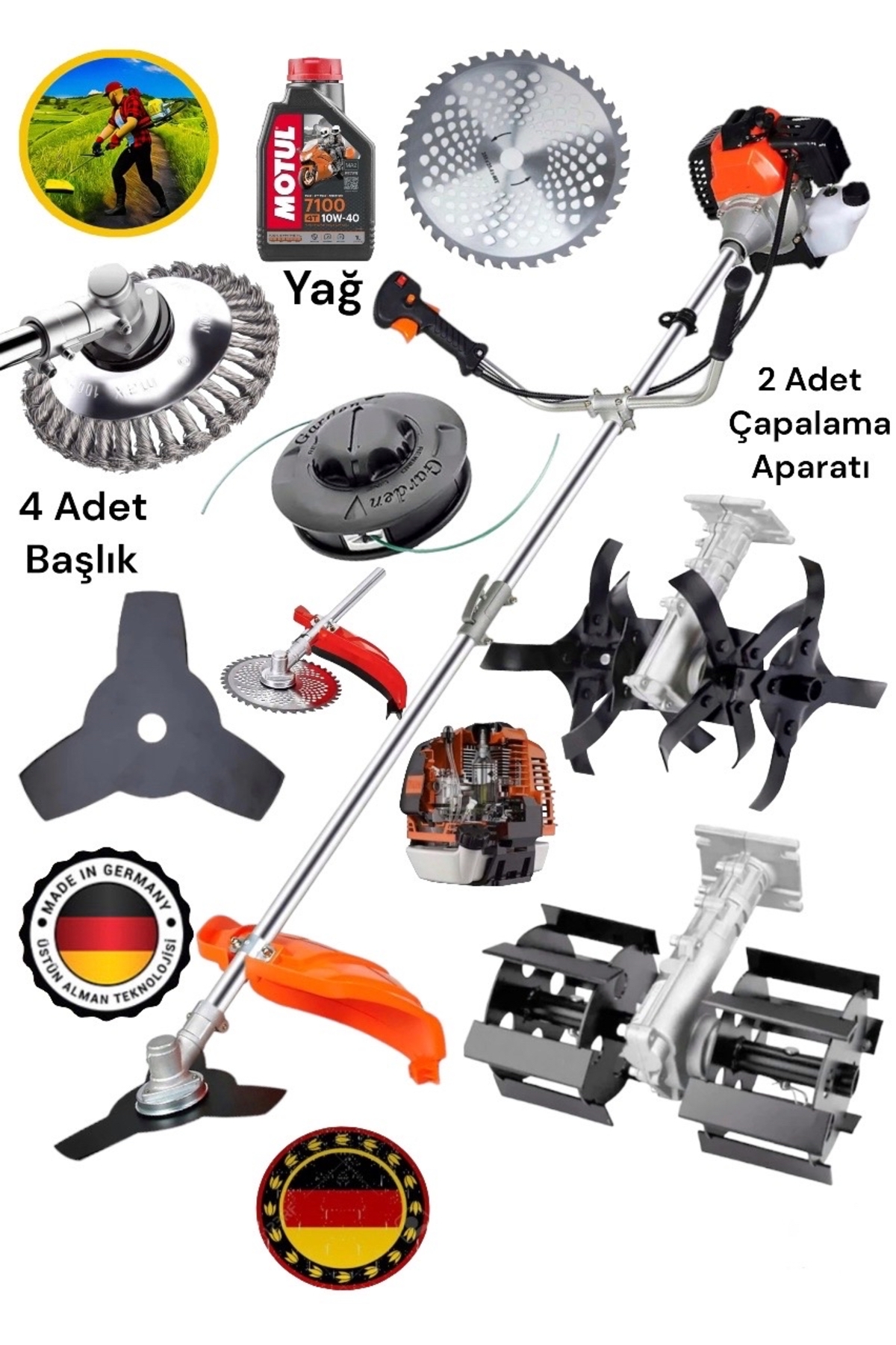 Germany Steel ALMAN 9 HP Yan Tipi Benzinli Ot Çalı Tırpalı Çim Biçme ...