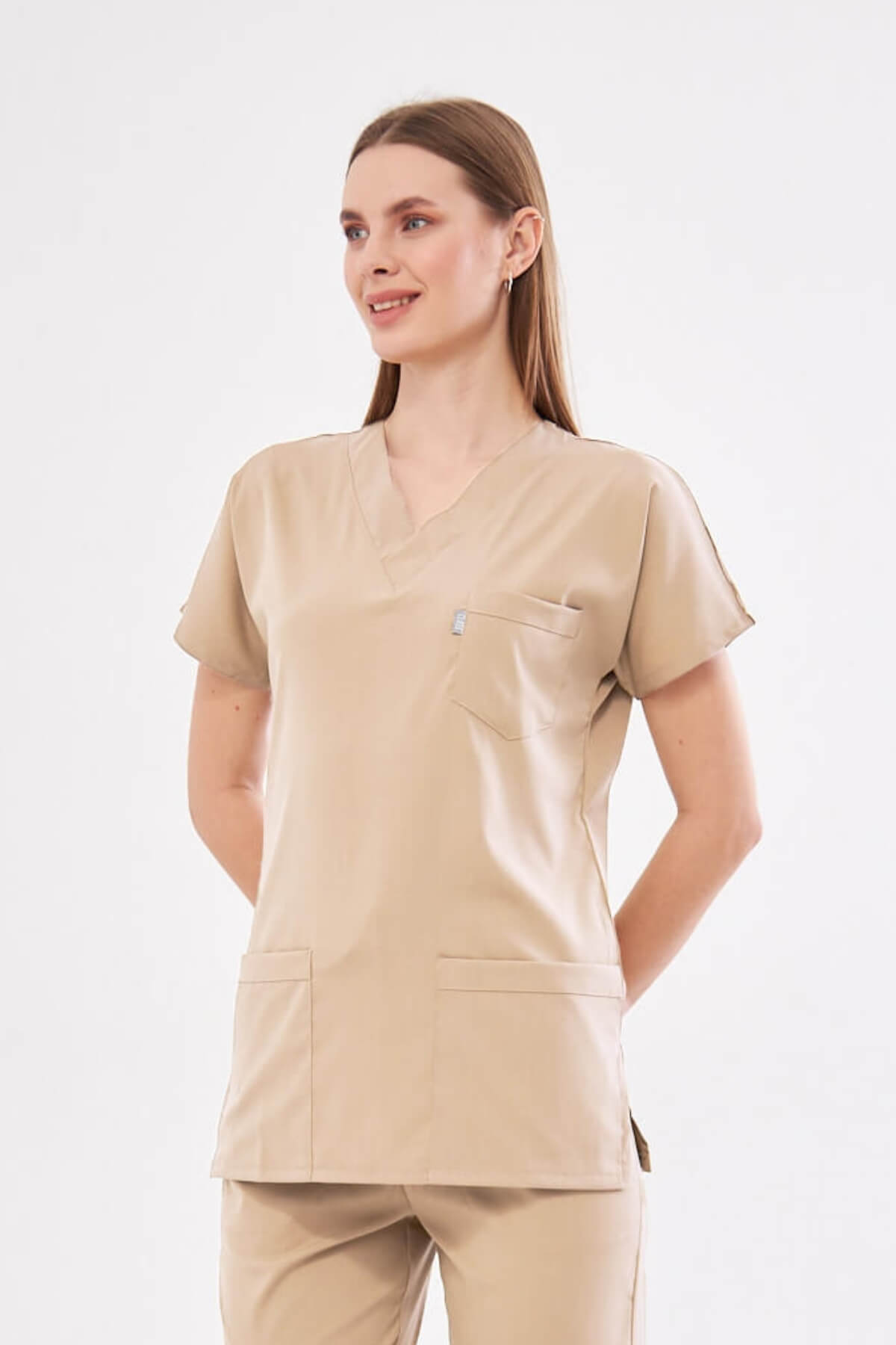 Class Üniforma Beige Unisex Scrubs - Bat Sleeve, Lycra Nurse and Doctor ...