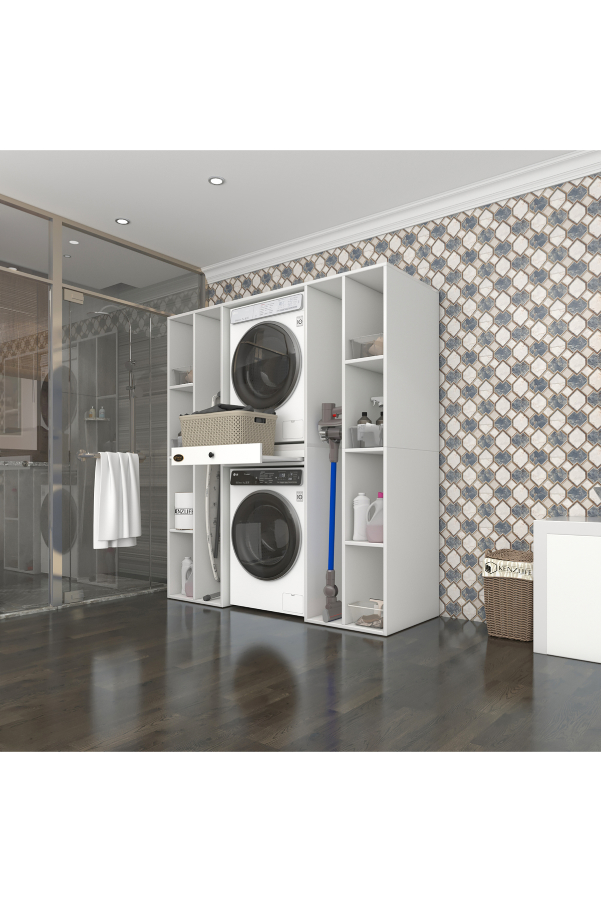 Kenzlife çamaşır-kurutma makinesi dolabı sadra byz 187*170*60 çekmeceli ...