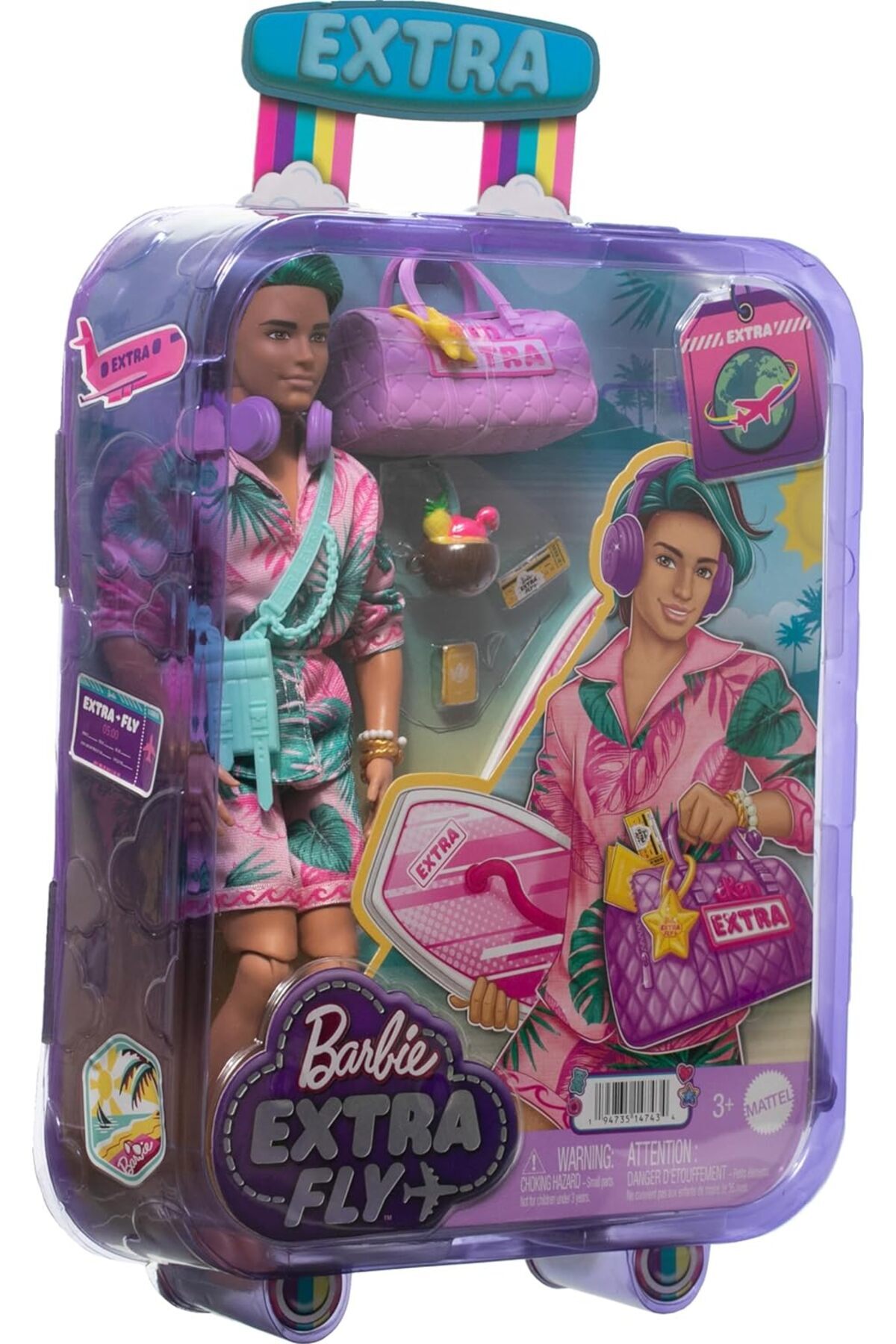 Barbie Extra Seyahat Ken Plaj Moda Bebeği Boogie Board ve Spor Çantası ...