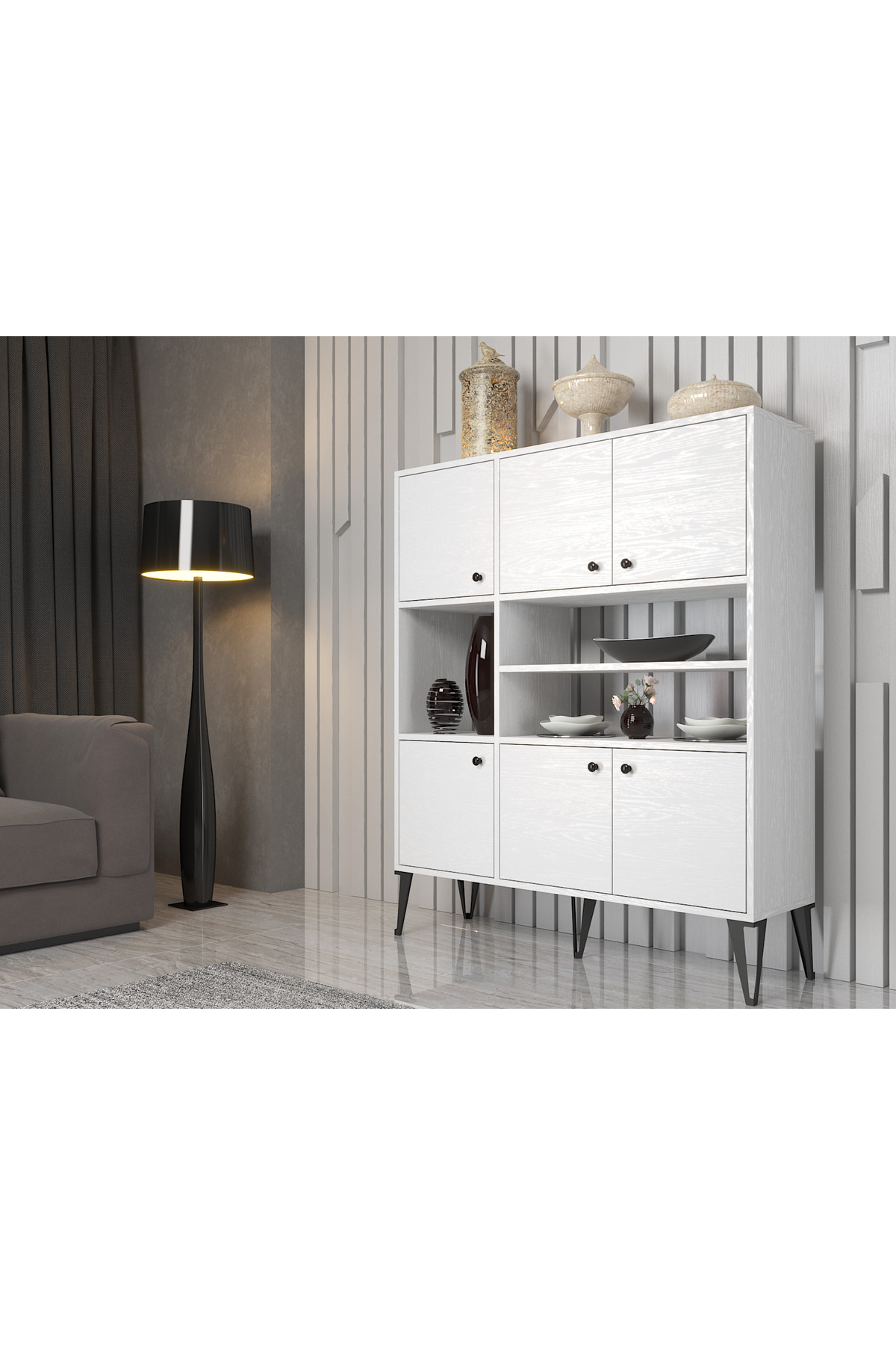 Wood'n Love Atlas Metal Ayaklı 6 Kapaklı Konsol - Vitrin - Wood Siyah ...