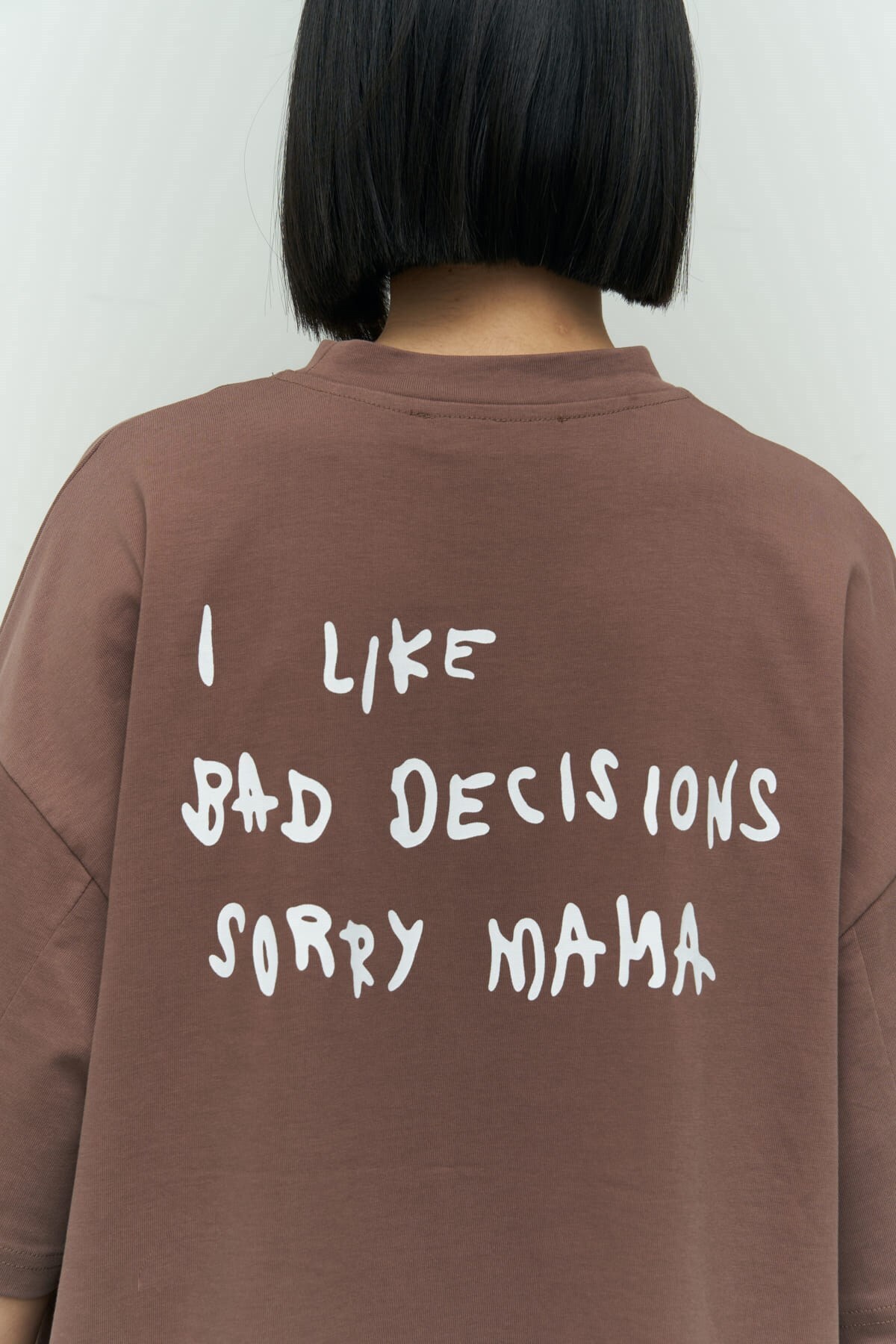 MAİ COLLECTİON Tricou oversize Mama Brown Color- Trendyol