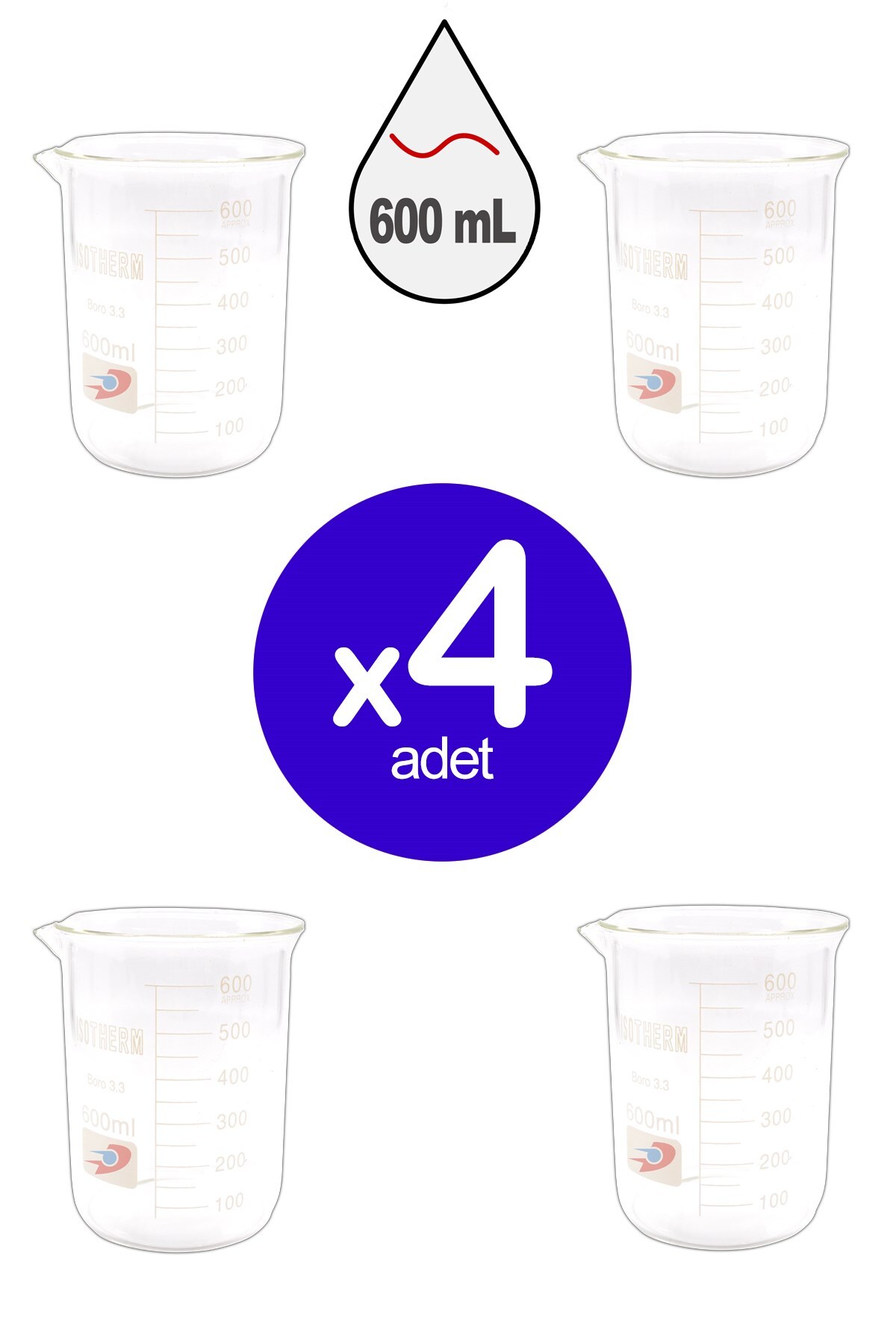Dolar Kimya Cam Beher (Isotherm) | Kısa Form | 600 ml X 4 ADET Fiyatı, Yorumları - Trendyol
