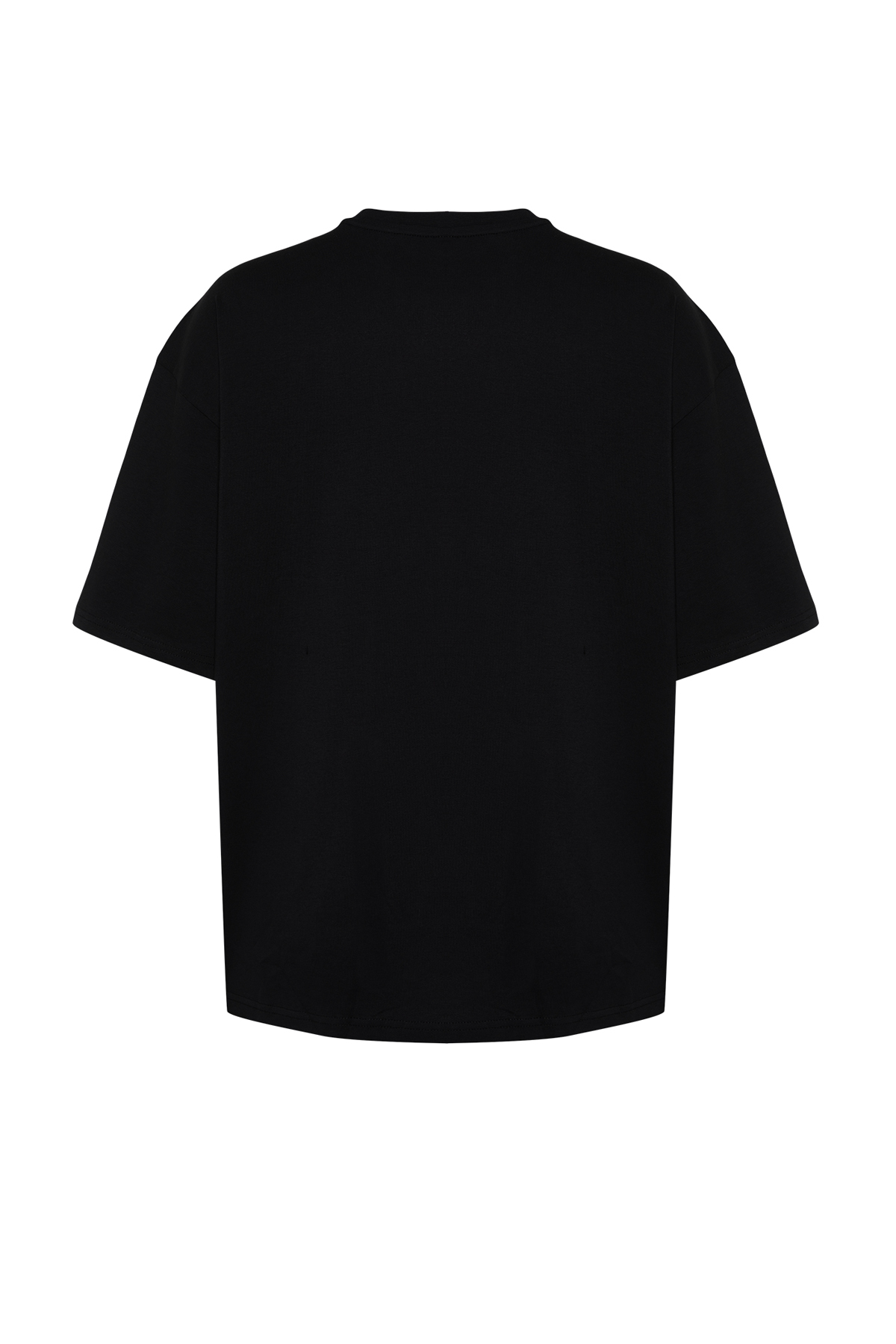 Trendyol Collection Tricou negru oversize din bumbac cu detaliu broderie - TMNSS21TS3685- Trendyol