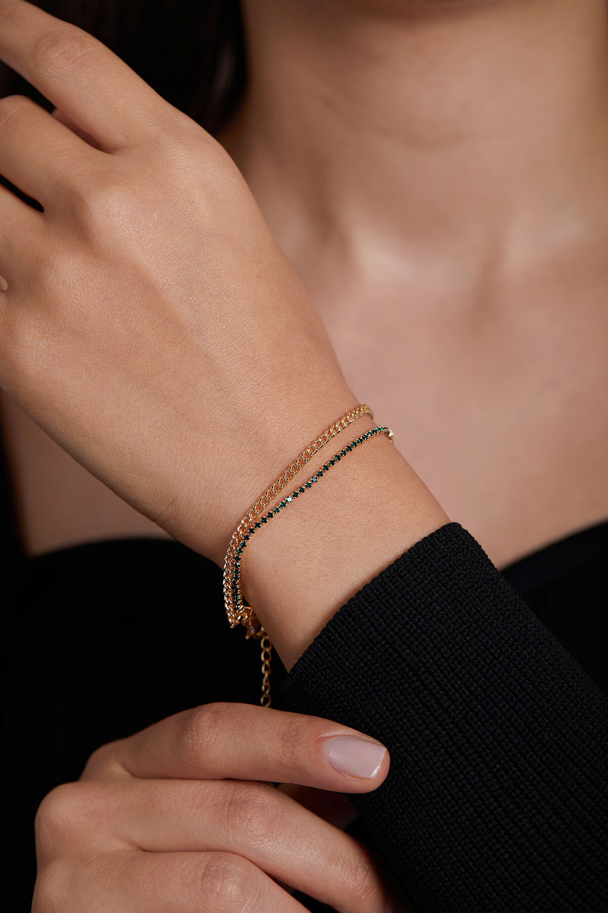 Elika Silver Kadın Yeşil Su Yolu ve Zincir Model İkili Bijuteri ...