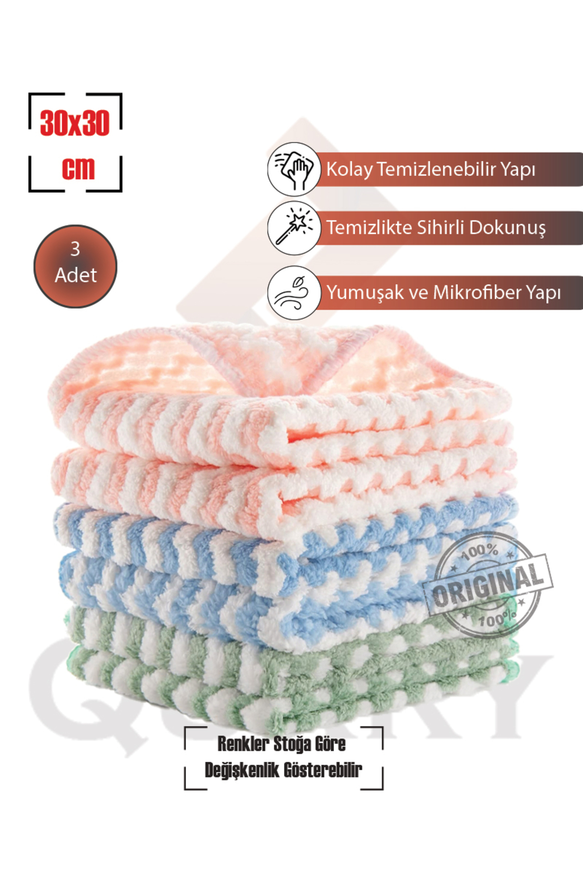 QURRY 3 Adet 30x30cm Süper Emici Mikrofiber Bez, Mercan Polar Temizlik Bezi, Puf Mikrofiber Bez ...