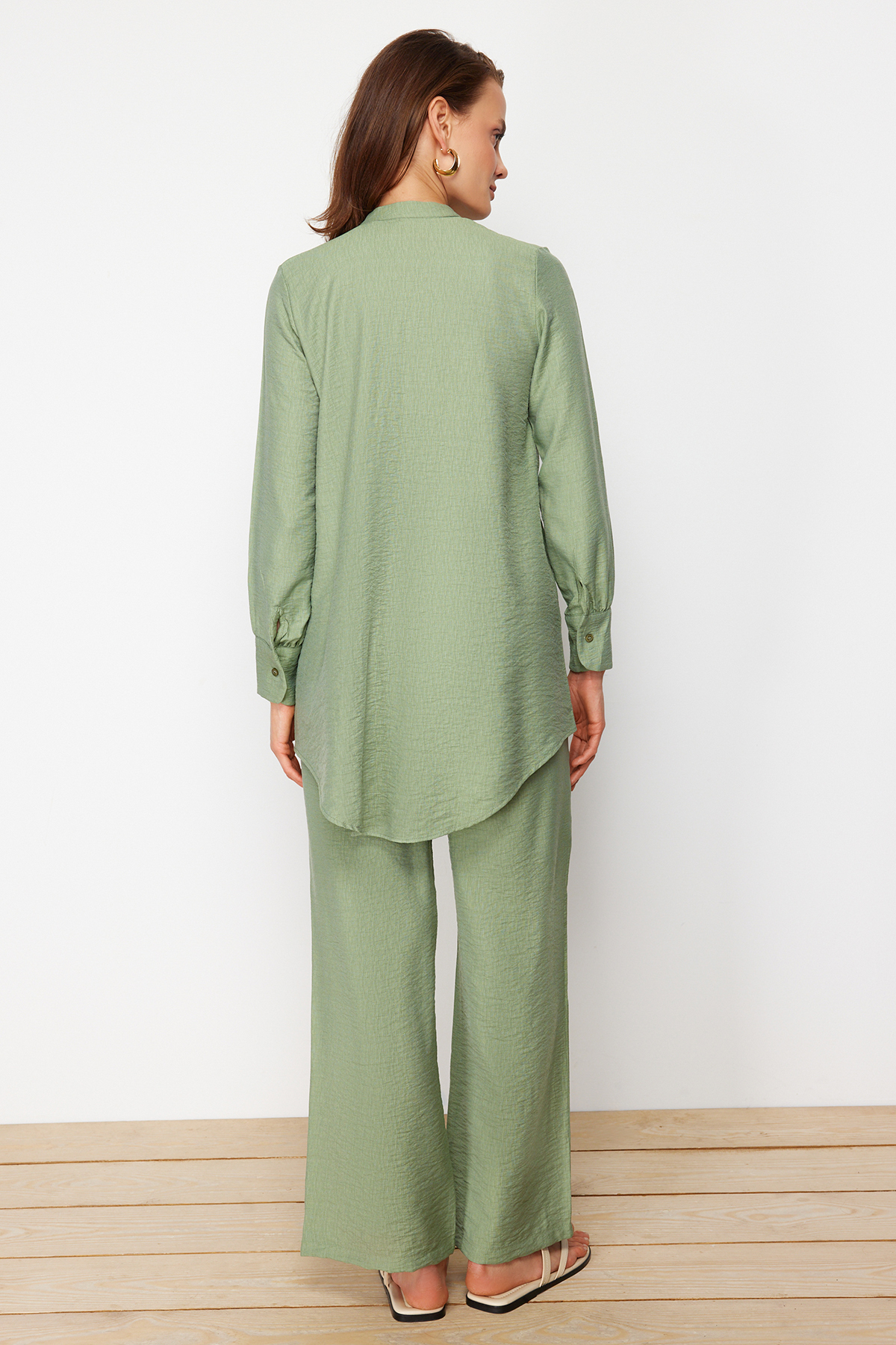 Trendyol Modest Green Half Hidden Placket Shoulder Detailed Tunic-Pants ...