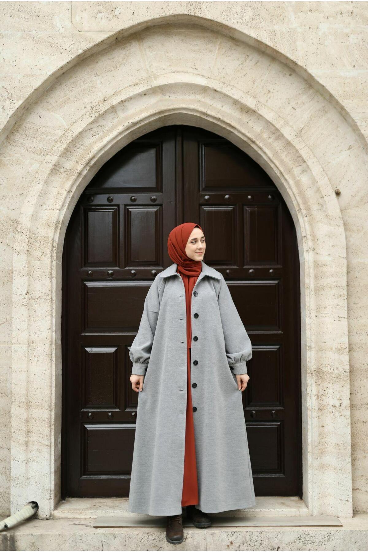 İPEKSTİL A Pileli Kloş Kadın Gri Kaban Fiyatı, Yorumları - Trendyol