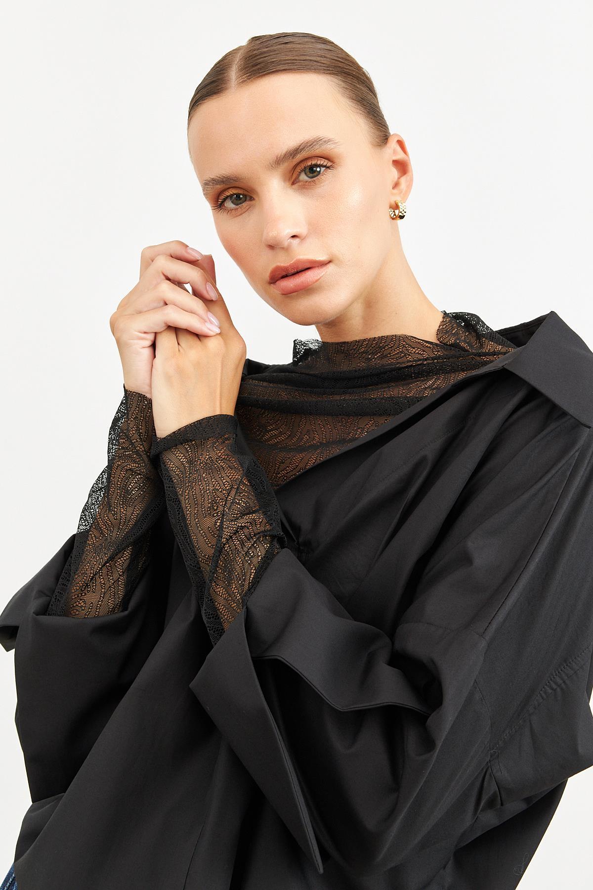 Setre Siyah Omuzlardan Detaylı Uzun Kollu Basic Gömlek Fiyatı ...