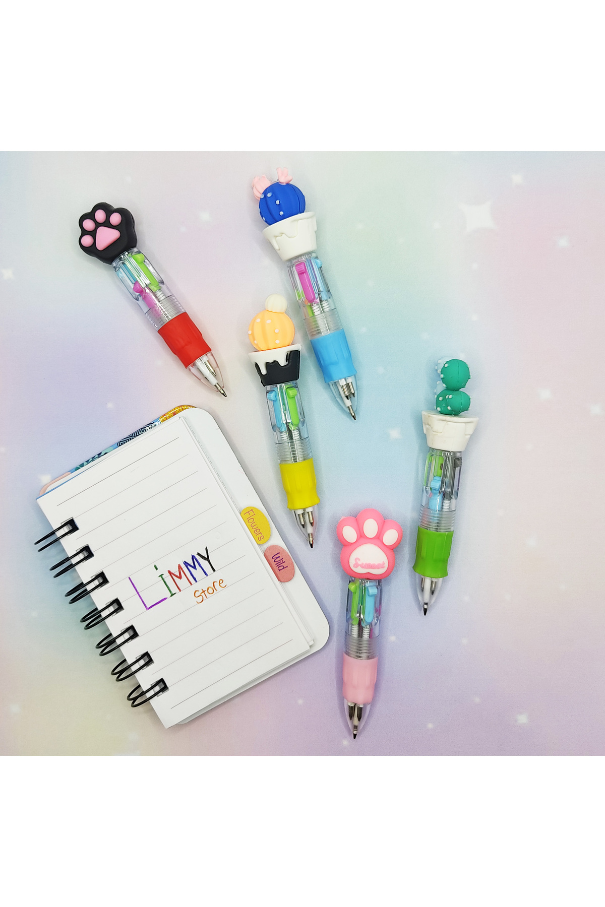 Limmy Mini Şirin Kaktüs ve Patili Çoklu 4 Renkli Tükenmez Kalem Seti ...