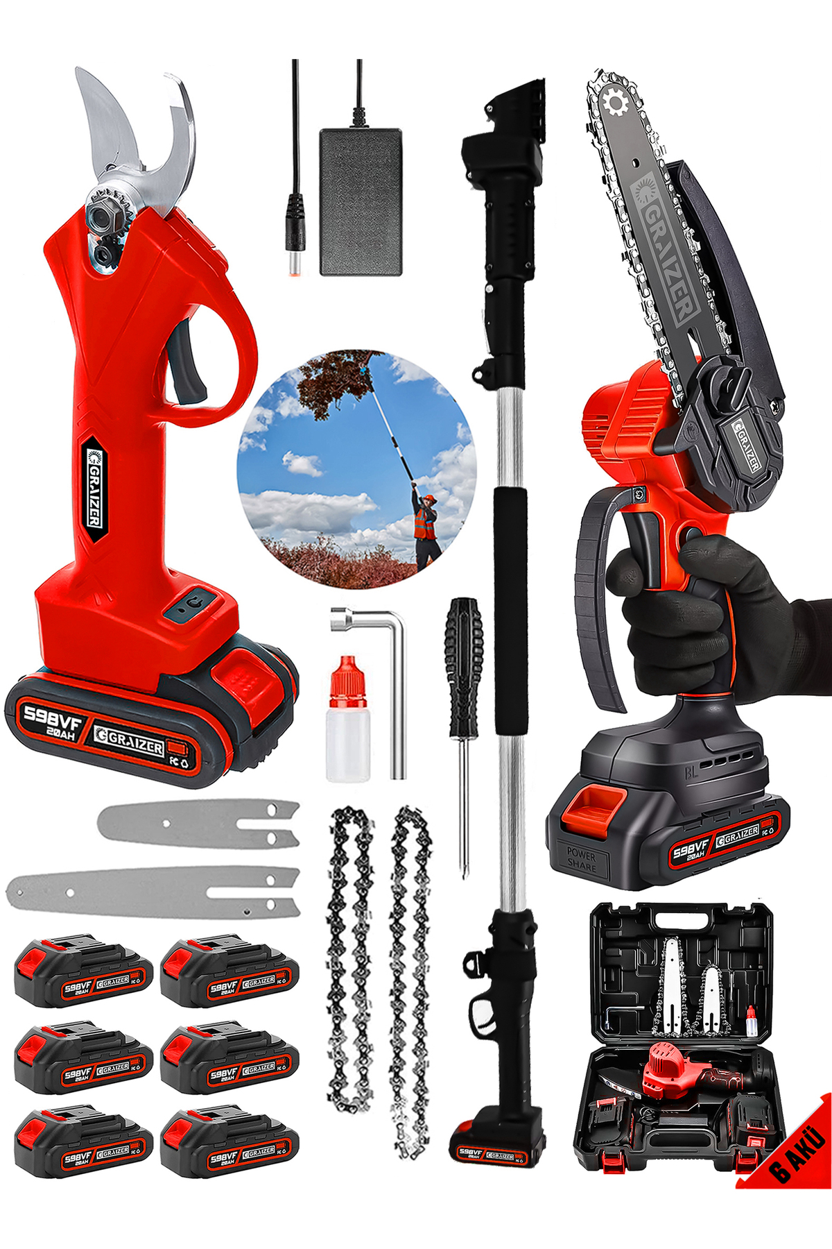 Graizer Alman 598 Vf 20 Ah 2 Li Set 6 Akülü Şarjlı Ağaç Dal Kesme ...