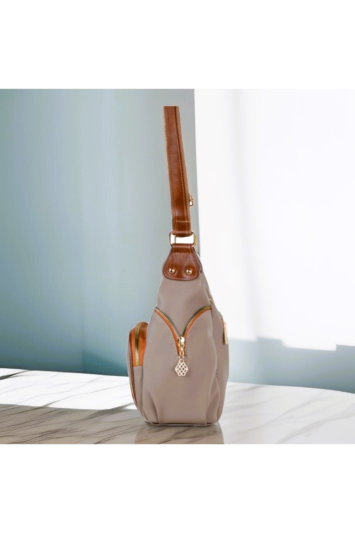 La'Graccia Çapraz Askılı Vizon Su Geçirmez Saten Kumaş Çok Gözlü Çanta ...