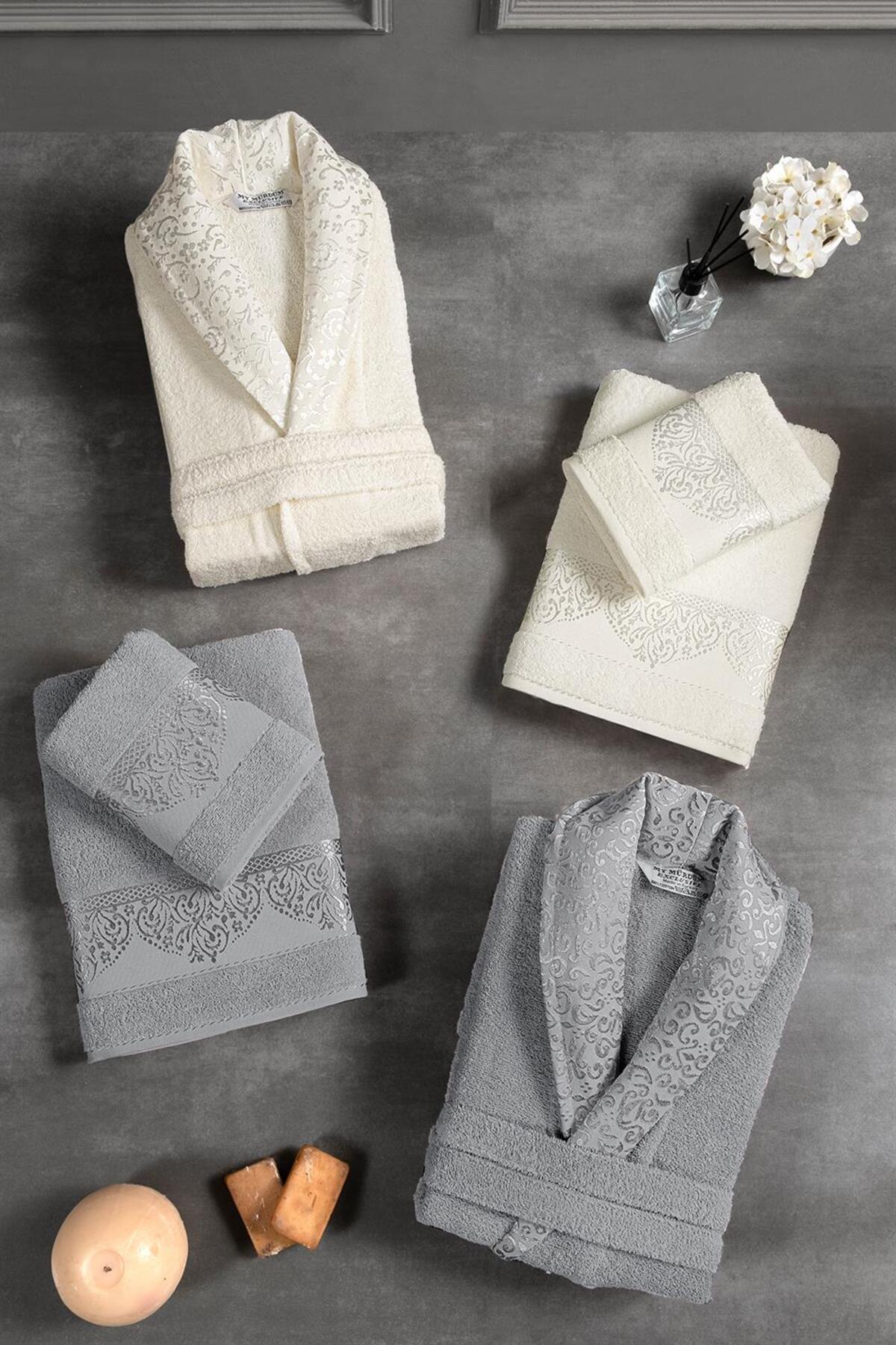 Mürdüm Home 10 Parça Kutulu Jakar Desenli Bornoz Seti | Bornoz Takımı ...