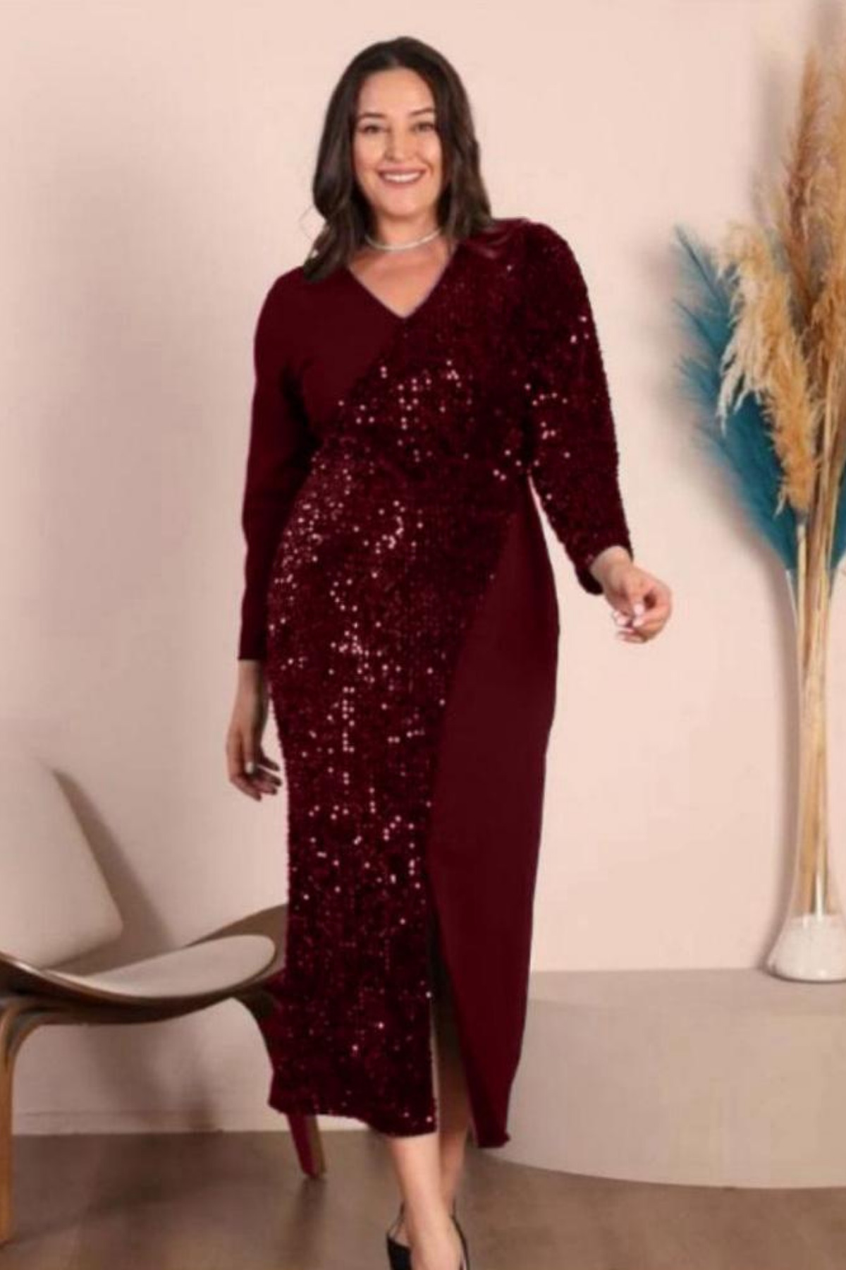 Parla Stores kadın kruvaze yaka maxi boy büyük beden abiye elbise - Fiyatı, Yorumları